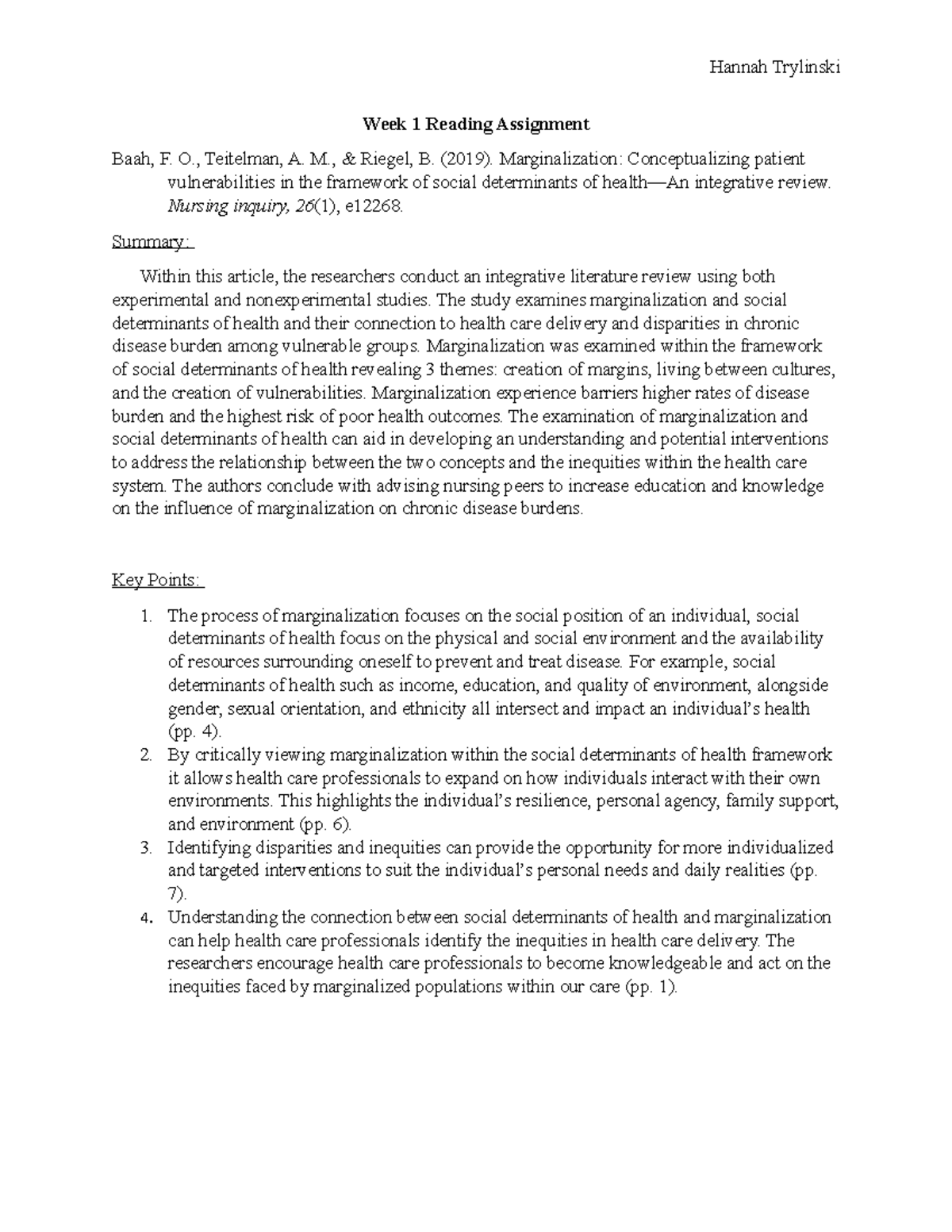 Week 1- Reading Assignment - Hannah Trylinski Week 1 Reading Assignment ...
