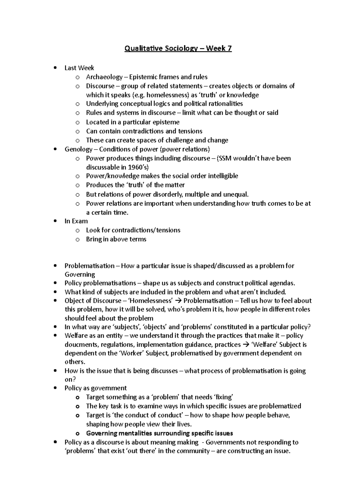 Qualitative Sociology – Week 7 - Qualitative Sociology Week 7 Last Week ...