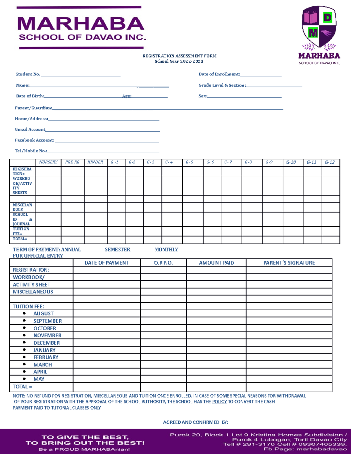 Registration Assessment FORM Copy - REGISTRATION ASSESSMENT FORMSchool ...
