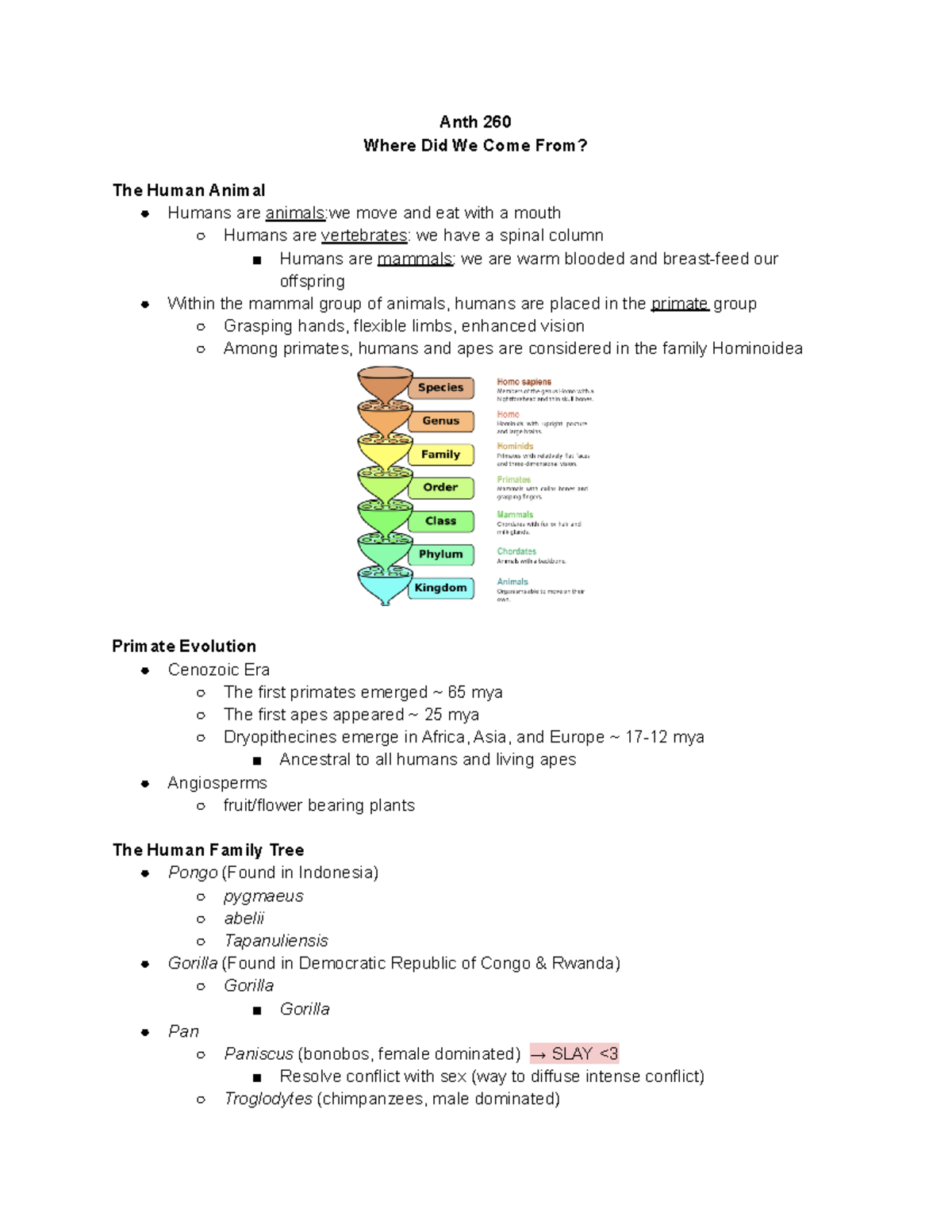 Anth 260 "Where Did We Come From" Lecture Notes - Anth 260 Where Did We ...
