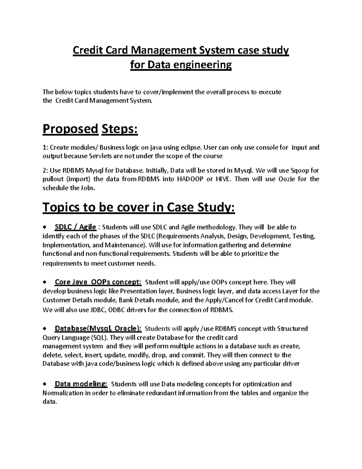 Casetudy Flow (1 - Credit Card Management System case study for Data ...
