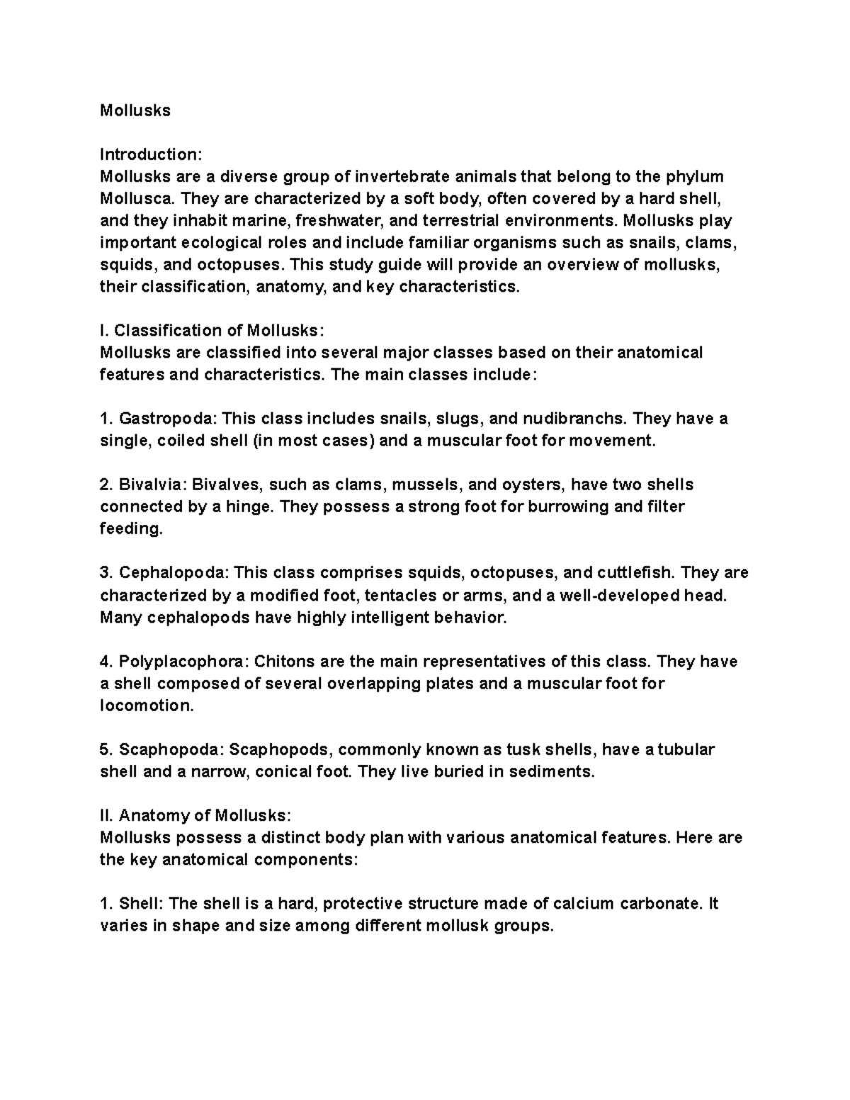 Mollusks - Mollusks Introduction: Mollusks are a diverse group of ...