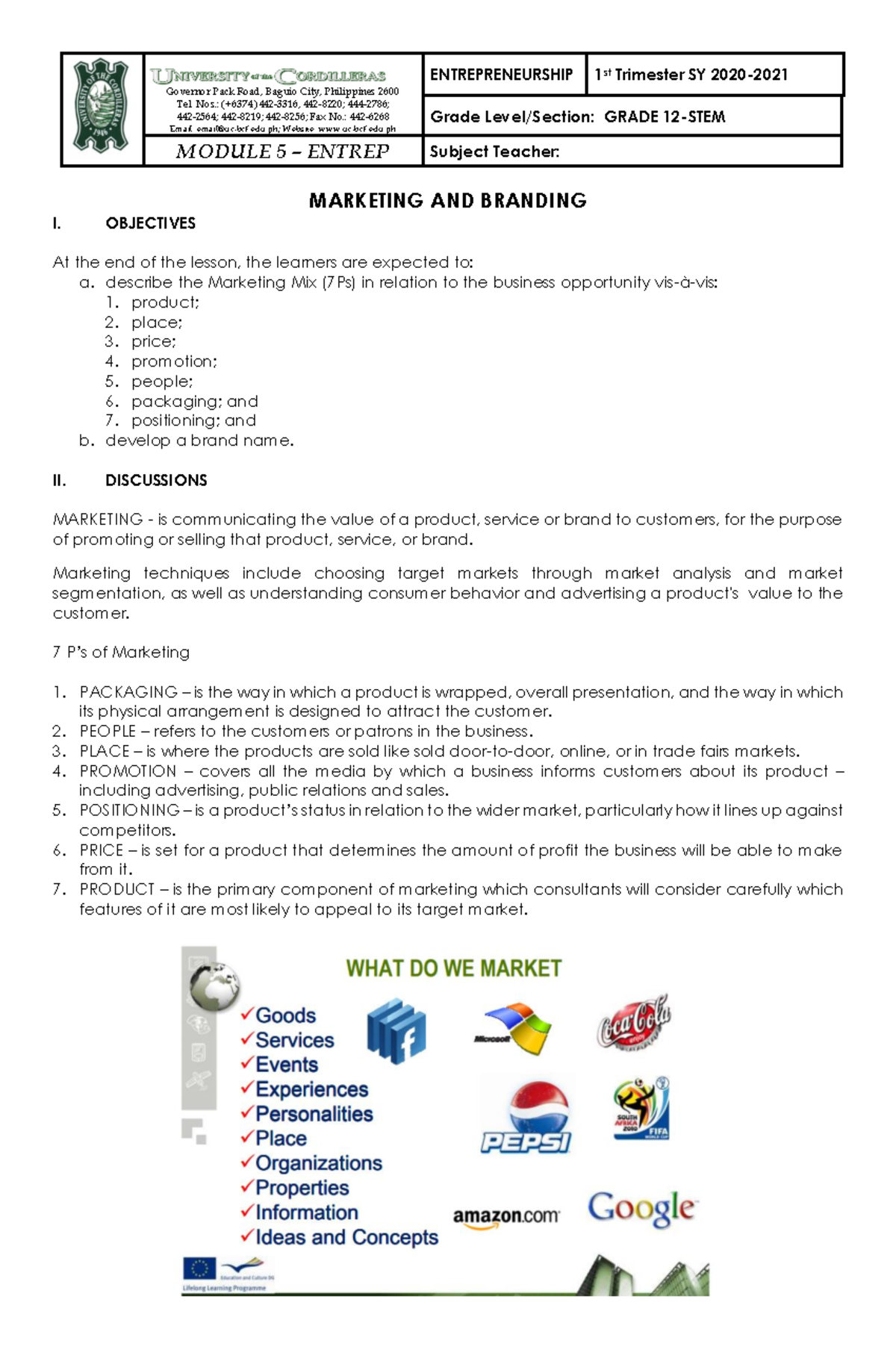 Module 5-MARKETING AND BRANDING - Governor Pack Road, Baguio City ...