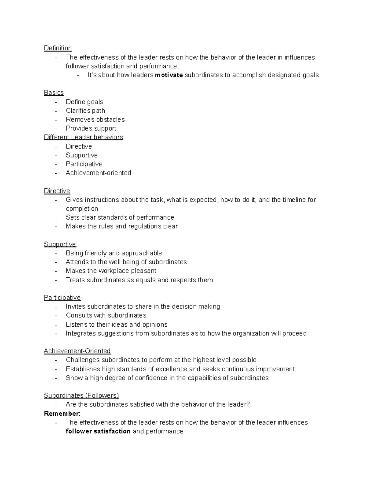 Intro To Org. Leadership- Path Goal Theory - Definition - The ...