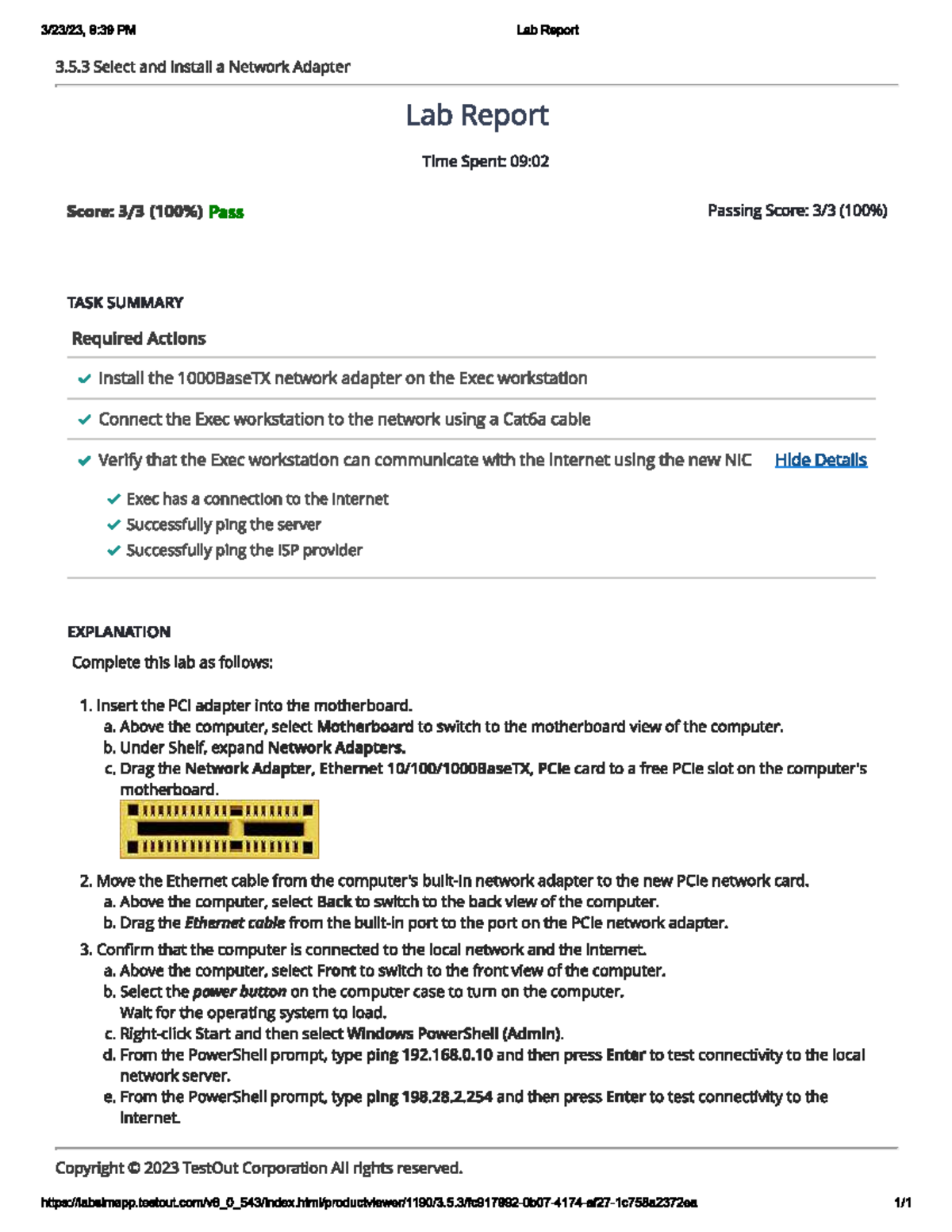3.5.3 Select and Install a Network Adapter - 8:39 PM Lab Report 3.5 ...