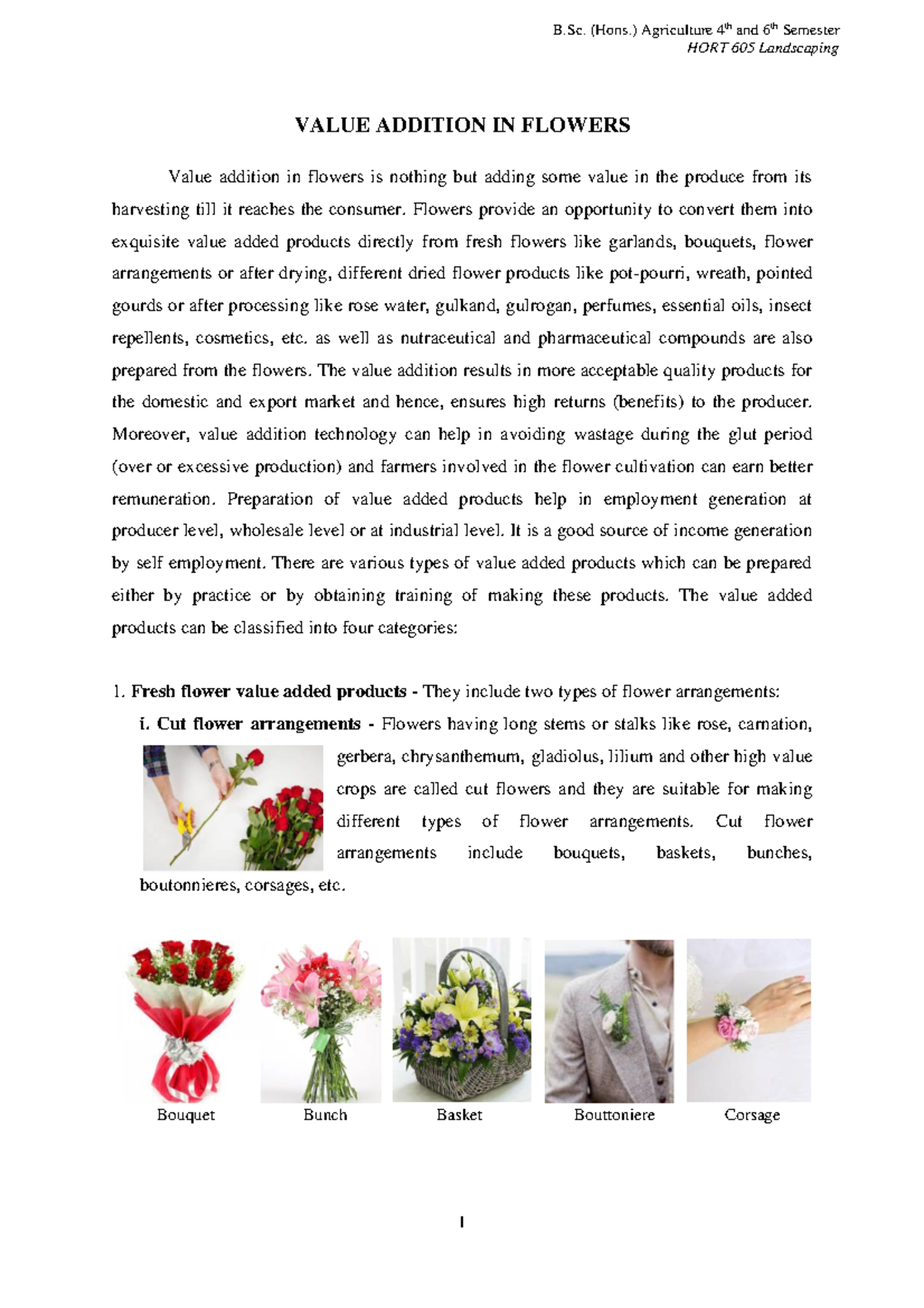 11. Value addition in flowers - B. (Hons.) Agriculture 4th and 6th ...