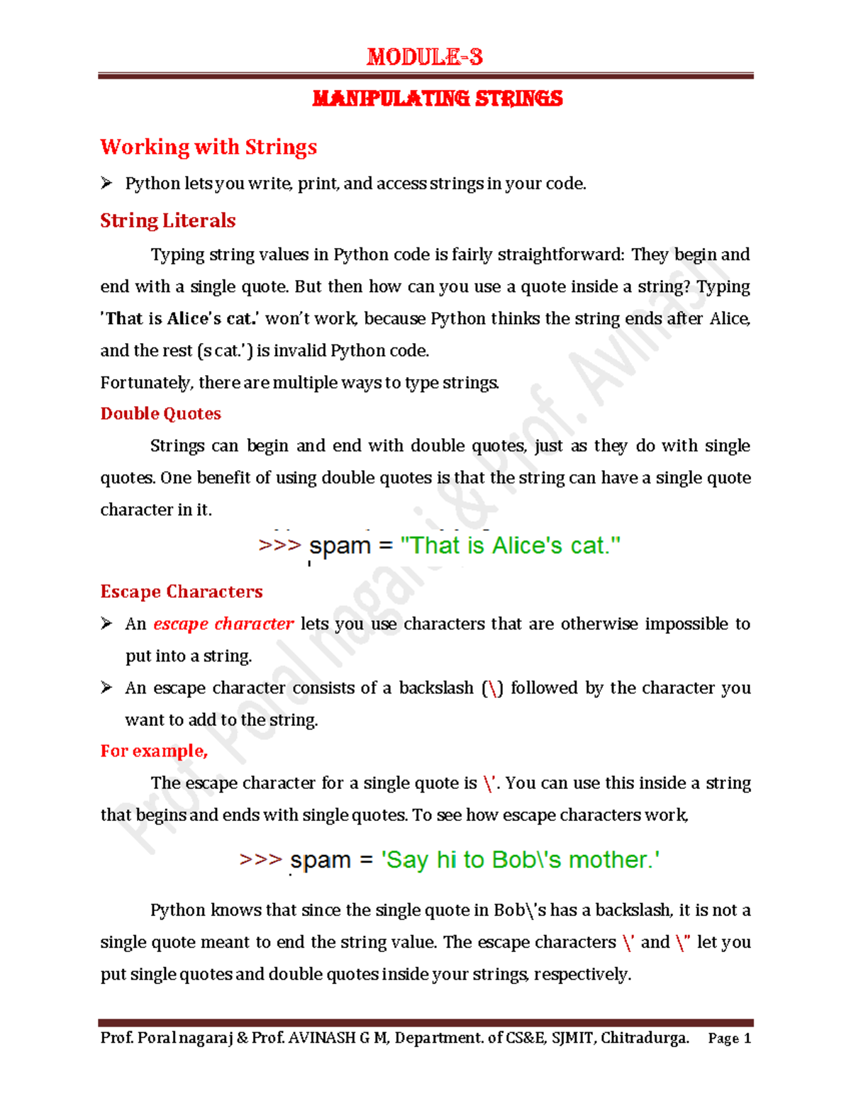 Module-3Final - Python notes - Manipulating Strings Working with ...