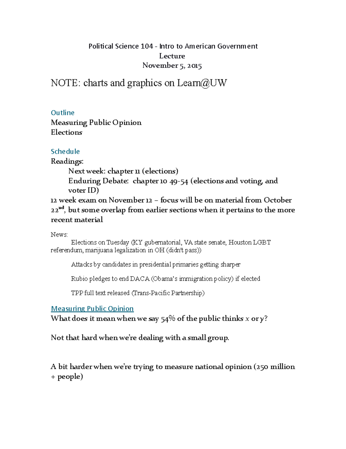 Lecture+Outlne+November+5 - Political Science 104 - Intro to American ...