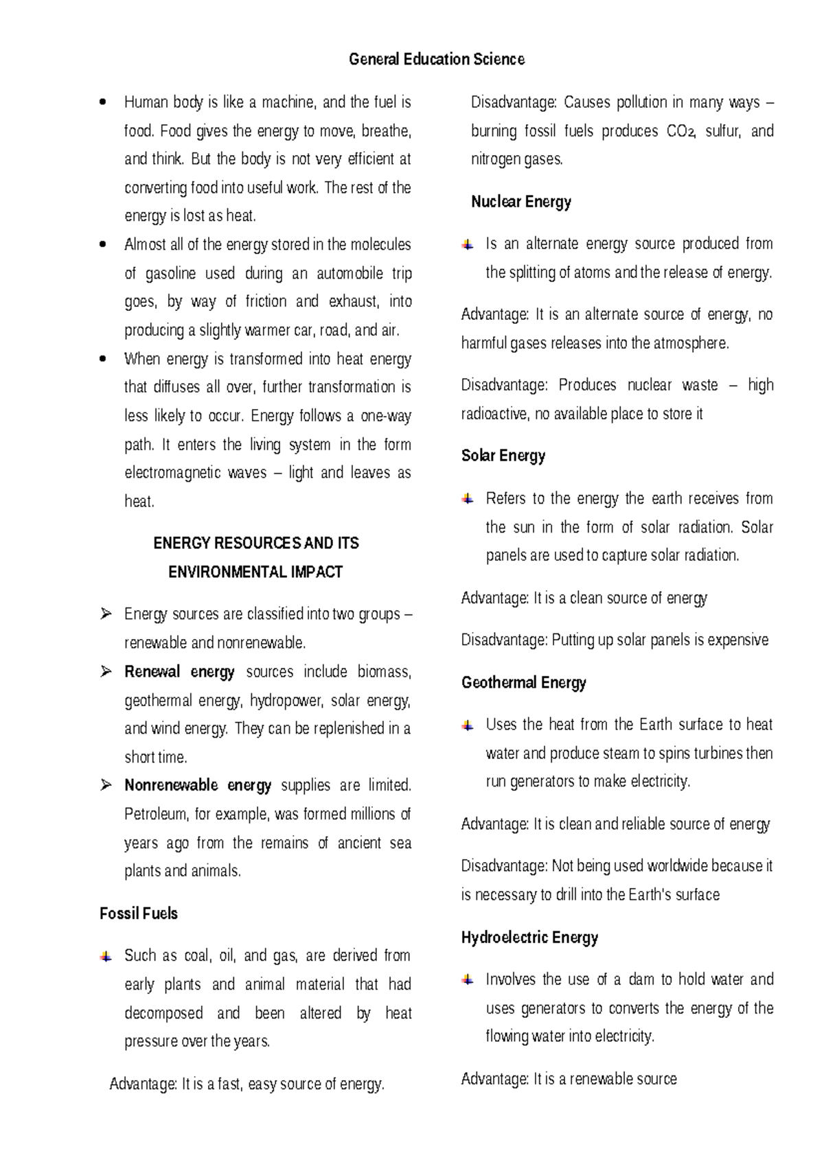 Gen Ed Science - Reviewer - General Education Science Human body is ...