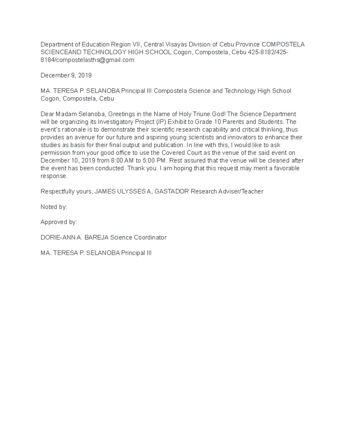 Sample Permission Letter - Department of Education Region VII, Central ...