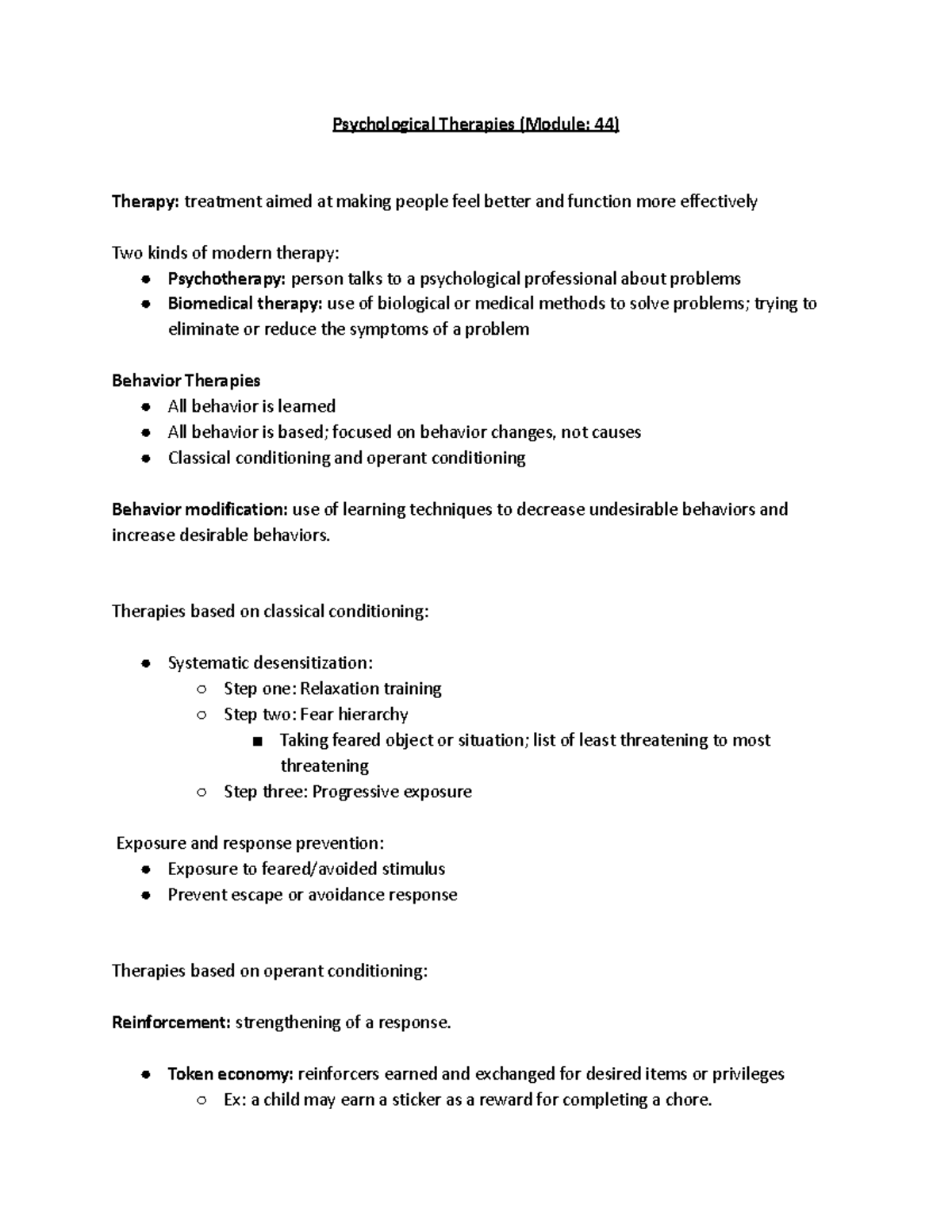Psych Section 12 - Class notes - Psychological Therapies (Module: 44 ...