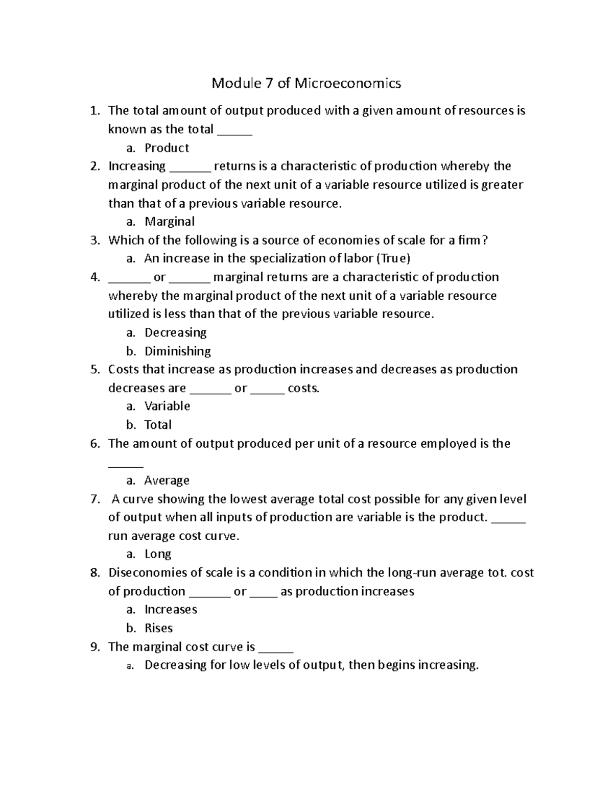 Module 7 of Microeconomics - Module 7 of Microeconomics The total ...