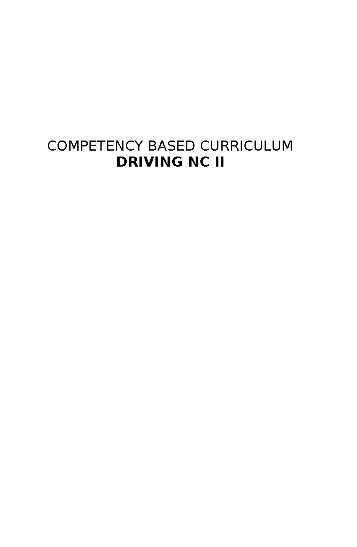 CBC- Driving NCII - GUIDE - COMPETENCY BASED CURRICULUM DRIVING NC II ...