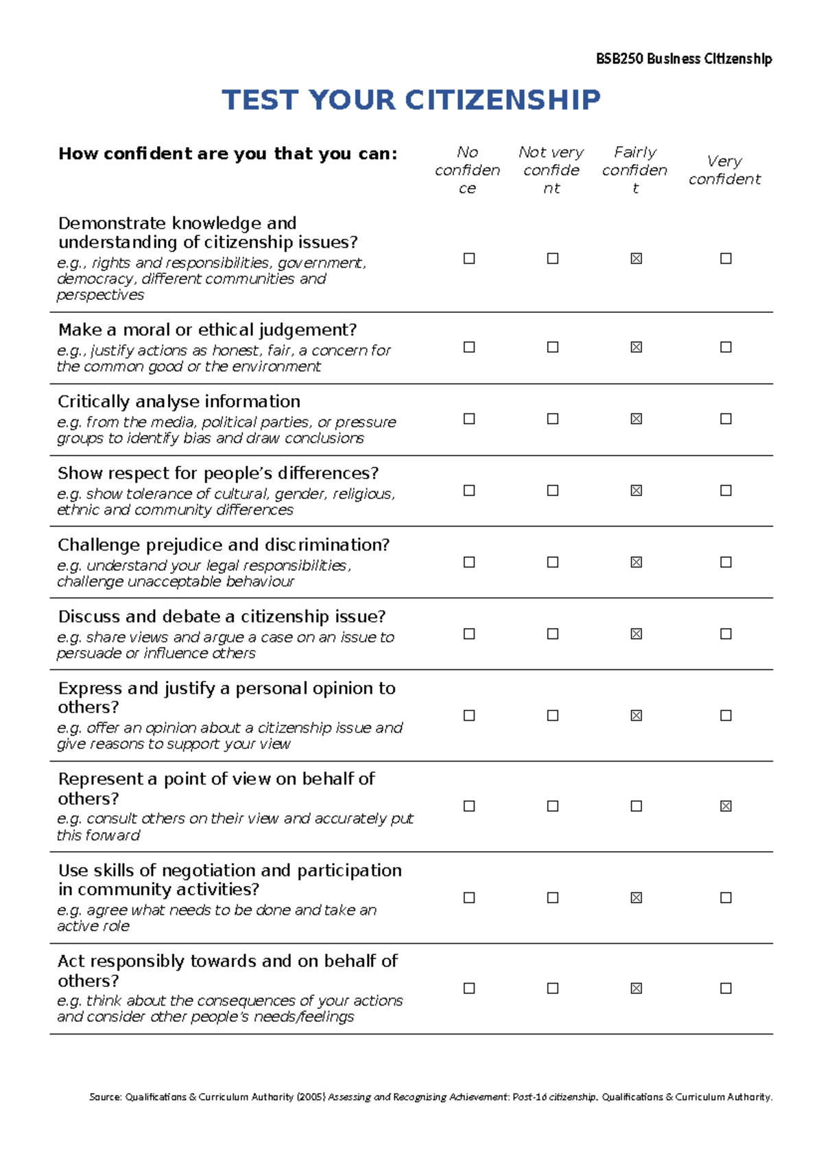 TEST YOUR Citizenship - study materials - BSB250 Business Citizenship ...