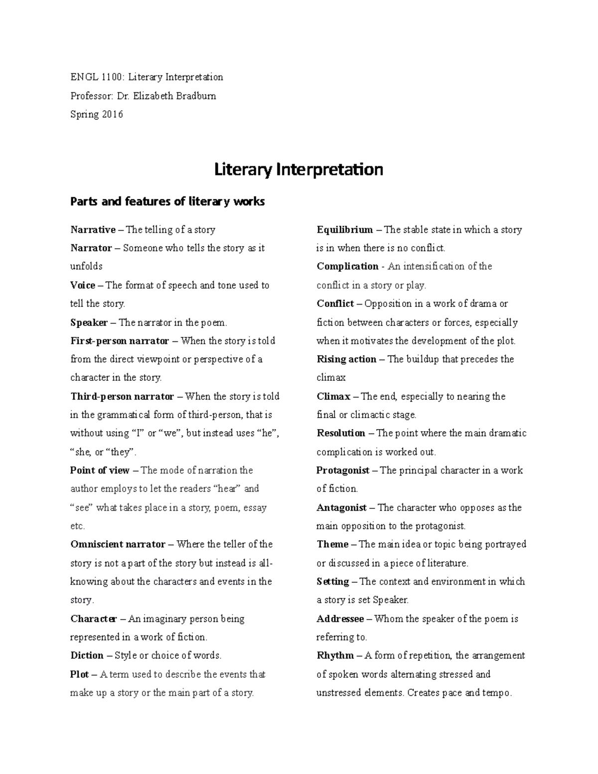 ENGL 1100 Literature Glossary - ENGL 1100: Literary Interpretation ...