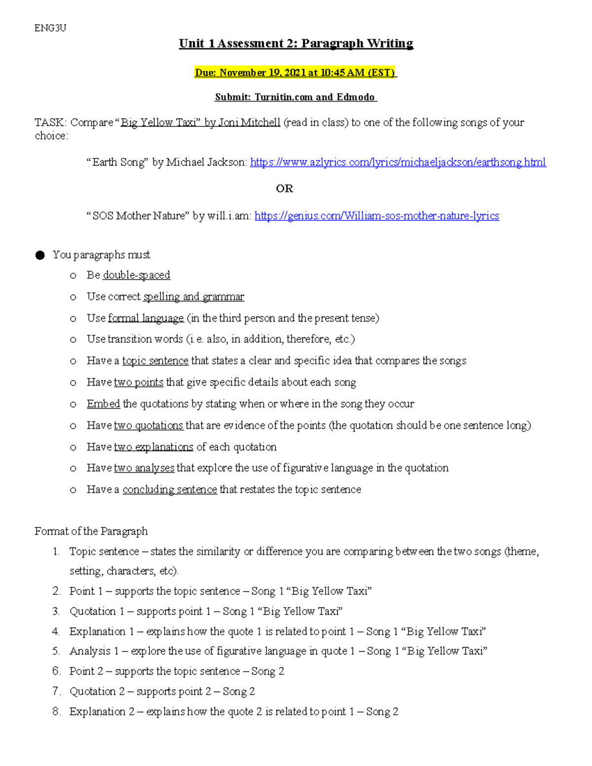ENG3U 1.4 Comparative Paragraph Assignment (1) An Nguyen - ENG3U Unit 1 ...