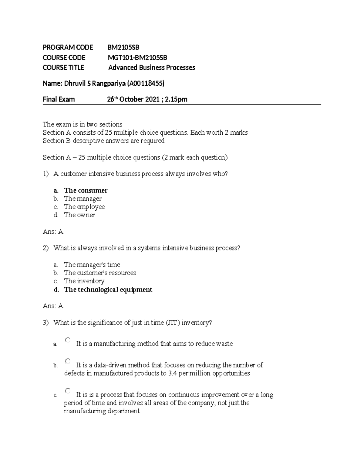 FV2021 - Final ABP exam - csc - PROGRAM CODE BM2105SB COURSE CODE ...