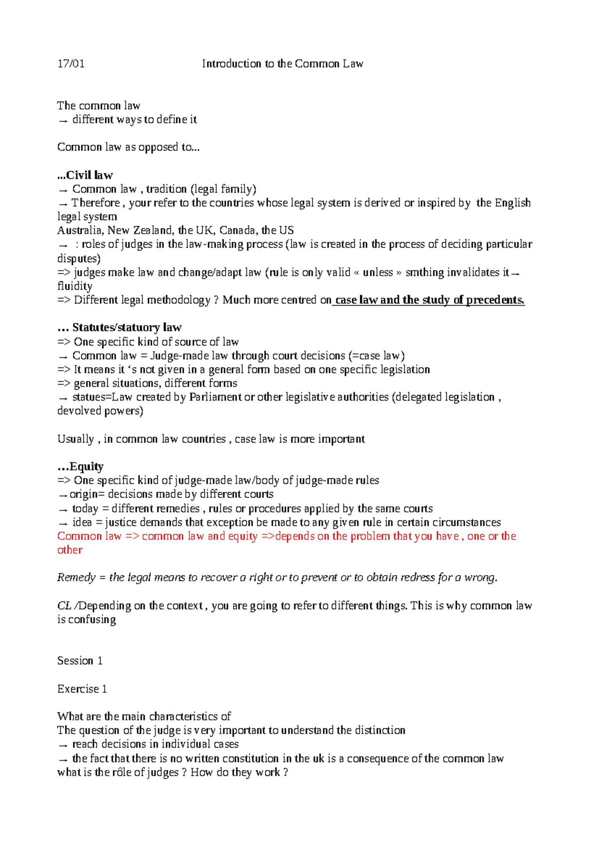 Common law 2esem - CIVLISATION ANGLAISE - 17/01 Introduction to the ...