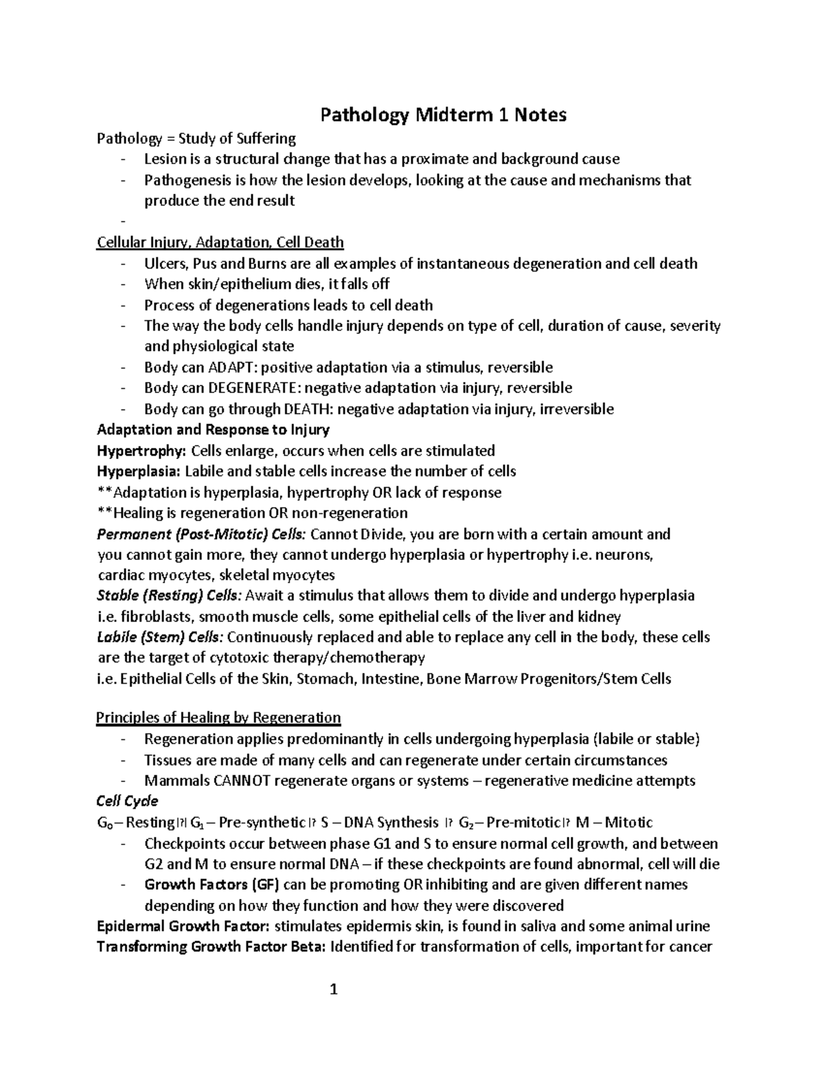 Pathology Midterm 1 Notes - Pathology Midterm 1 Notes Pathology = Study ...