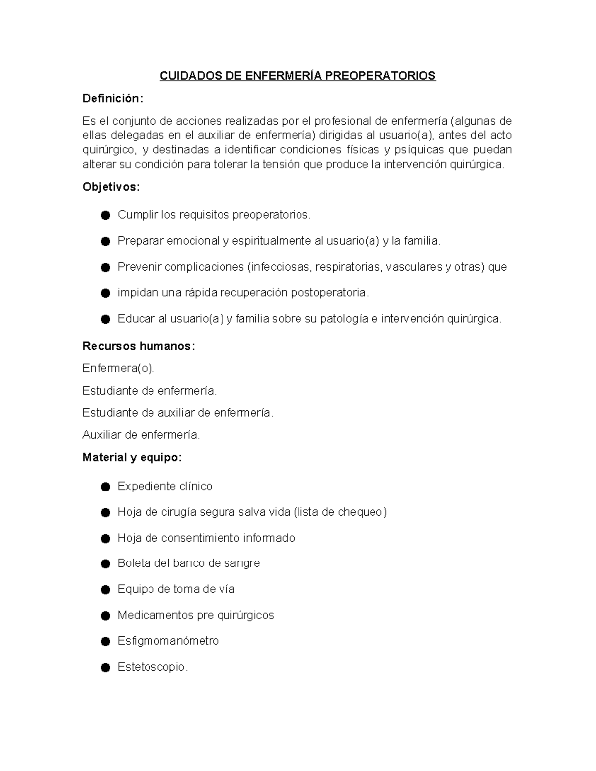 Cuidados DE Enfermería PRE Y POST Operatorios - CUIDADOS DE ENFERMERÍA ...