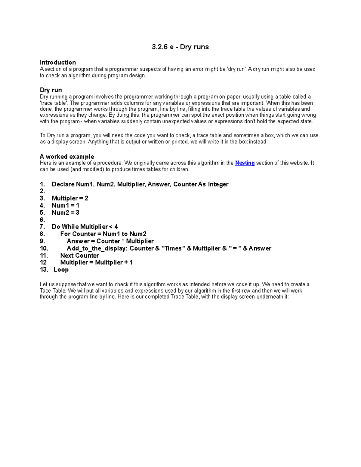 3 - INFO TECH - 3.2 e - Dry runs Introduction A section of a program ...