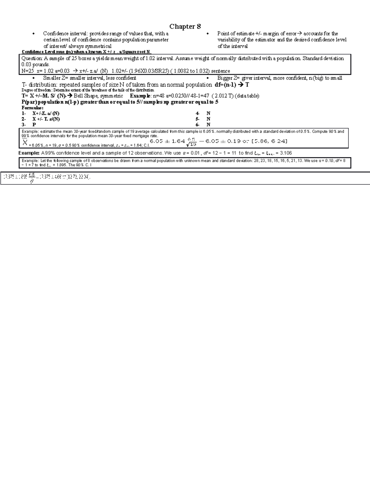 Chapter 8 : Chapter 9 Sheet - Chapter 8 Confidence interval: provides ...