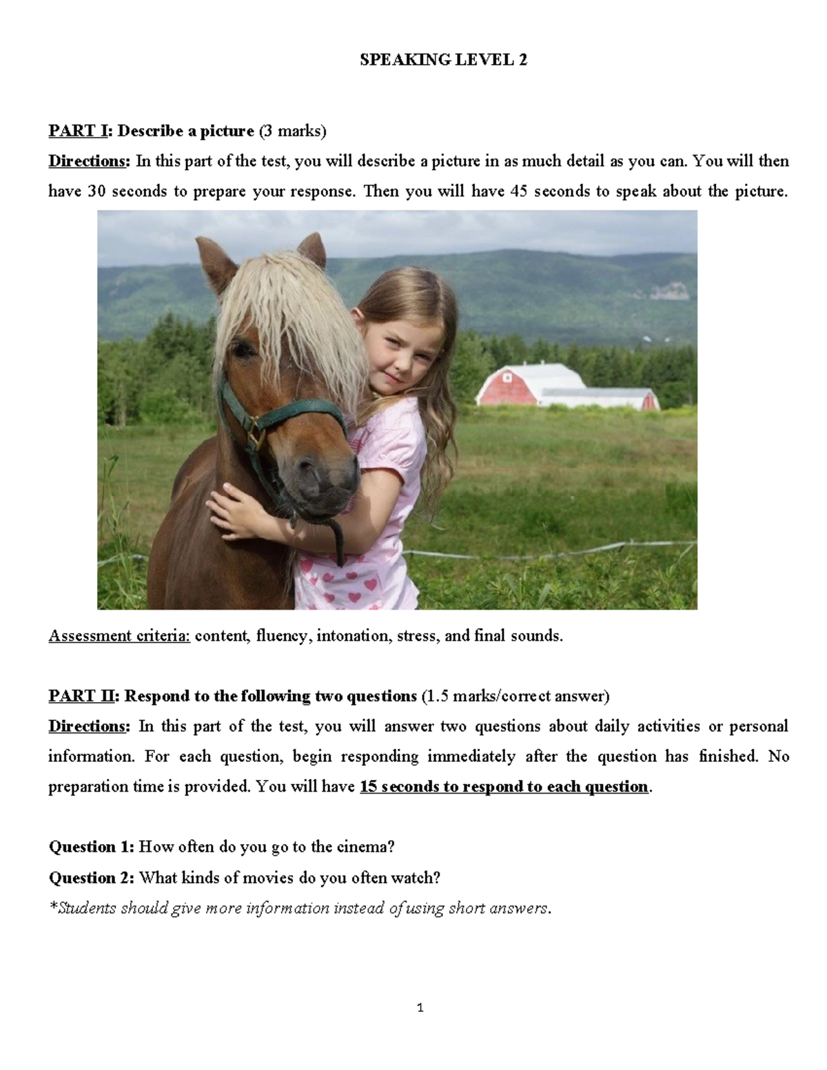 Assignment 1A - ENG 169 - Document, exams - SPEAKING LEVEL 2 PART I ...