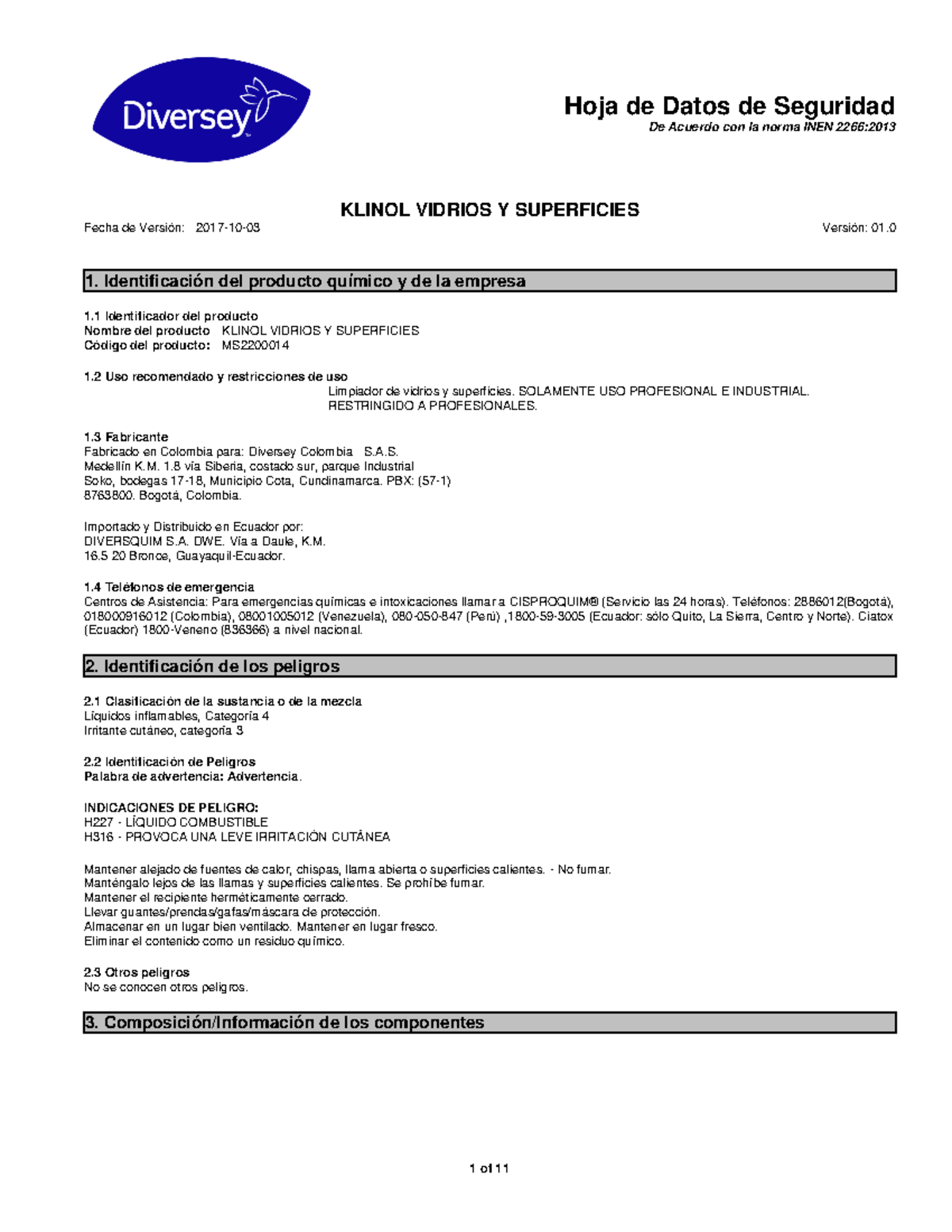 SDS Klinol VID Y SUP - Ficha de seguridad - Hoja de Datos de Seguridad De Acuerdo con la norma ...
