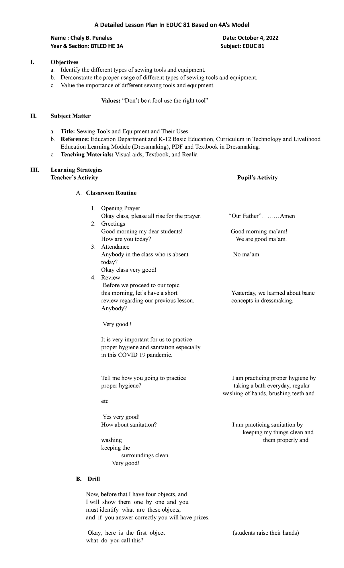 4A S Model Lesson PLAN A Detailed Lesson Plan In EDUC 81 Based On 4A