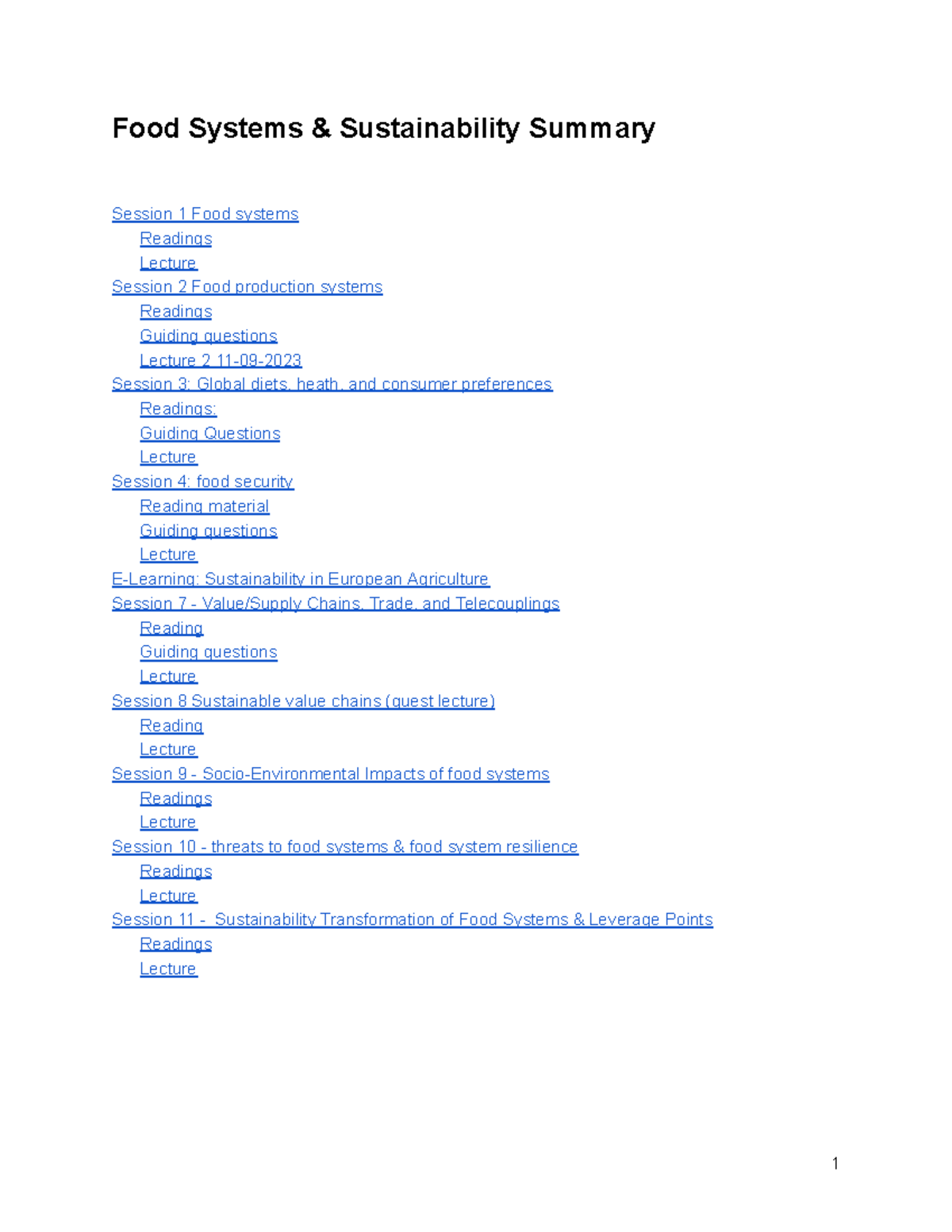 Food Systems & Sustainability Summary - Food Systems & Sustainability ...