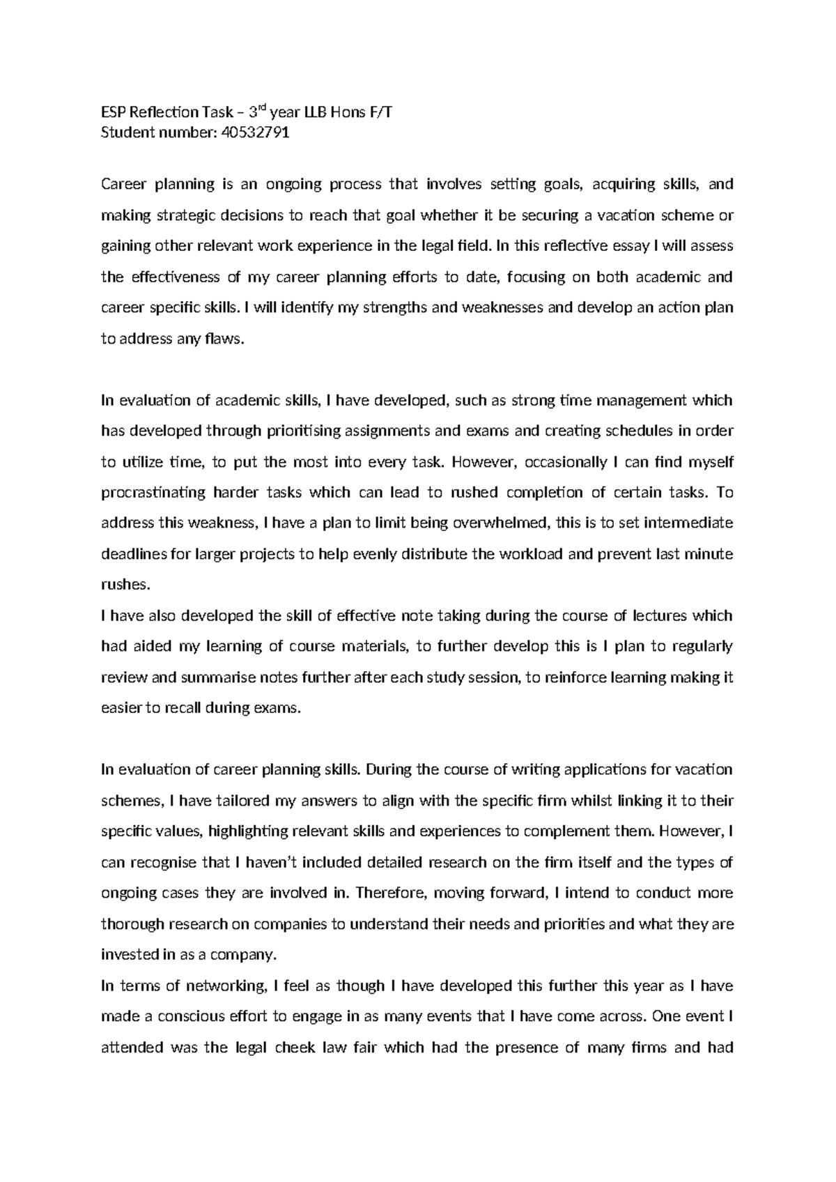 Ernjhkjbhjbhvhvbjhb - ESP Reflection Task – 3rd year LLB Hons F/T ...