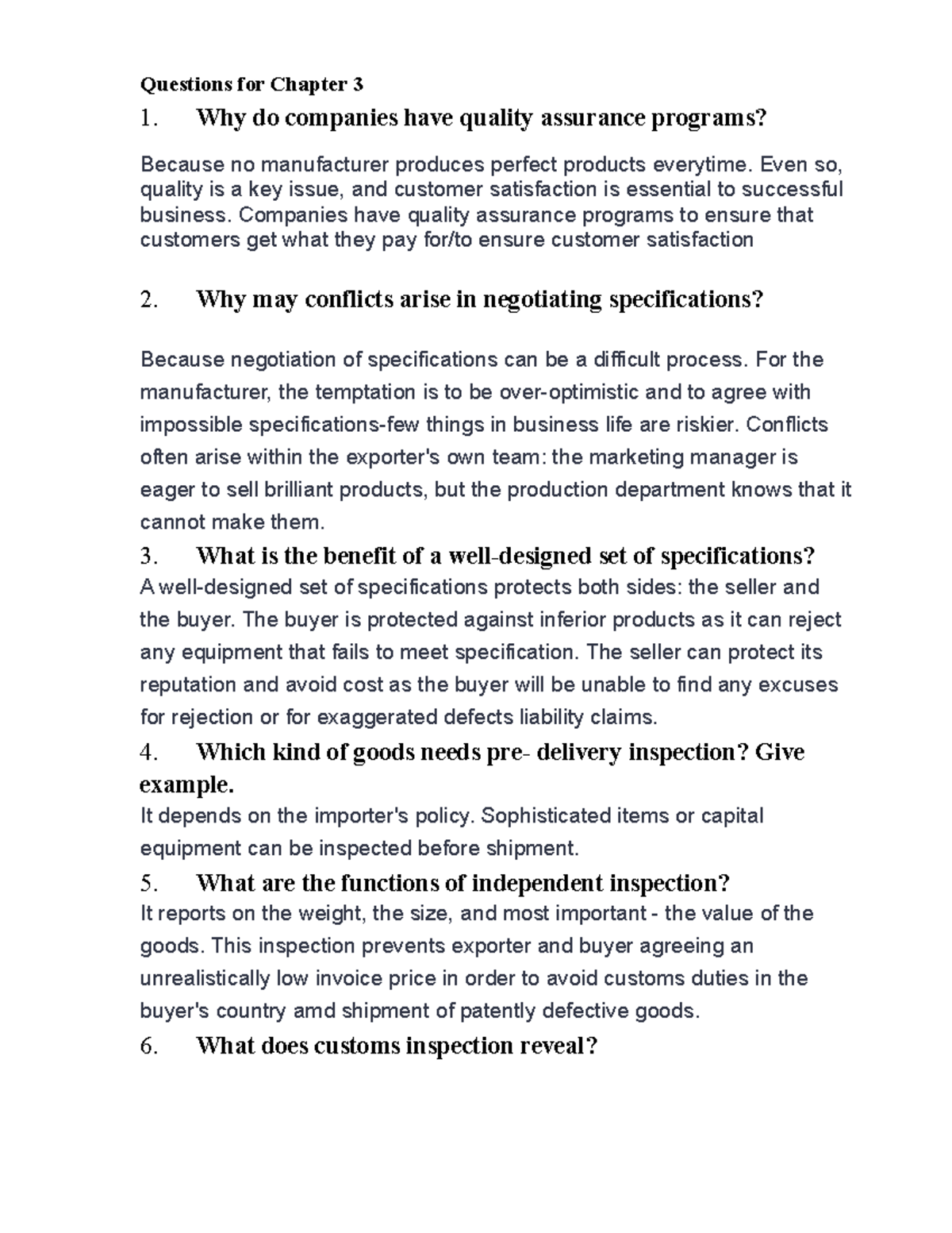 Questions for Chapter 3 - Why do companies have quality assurance ...