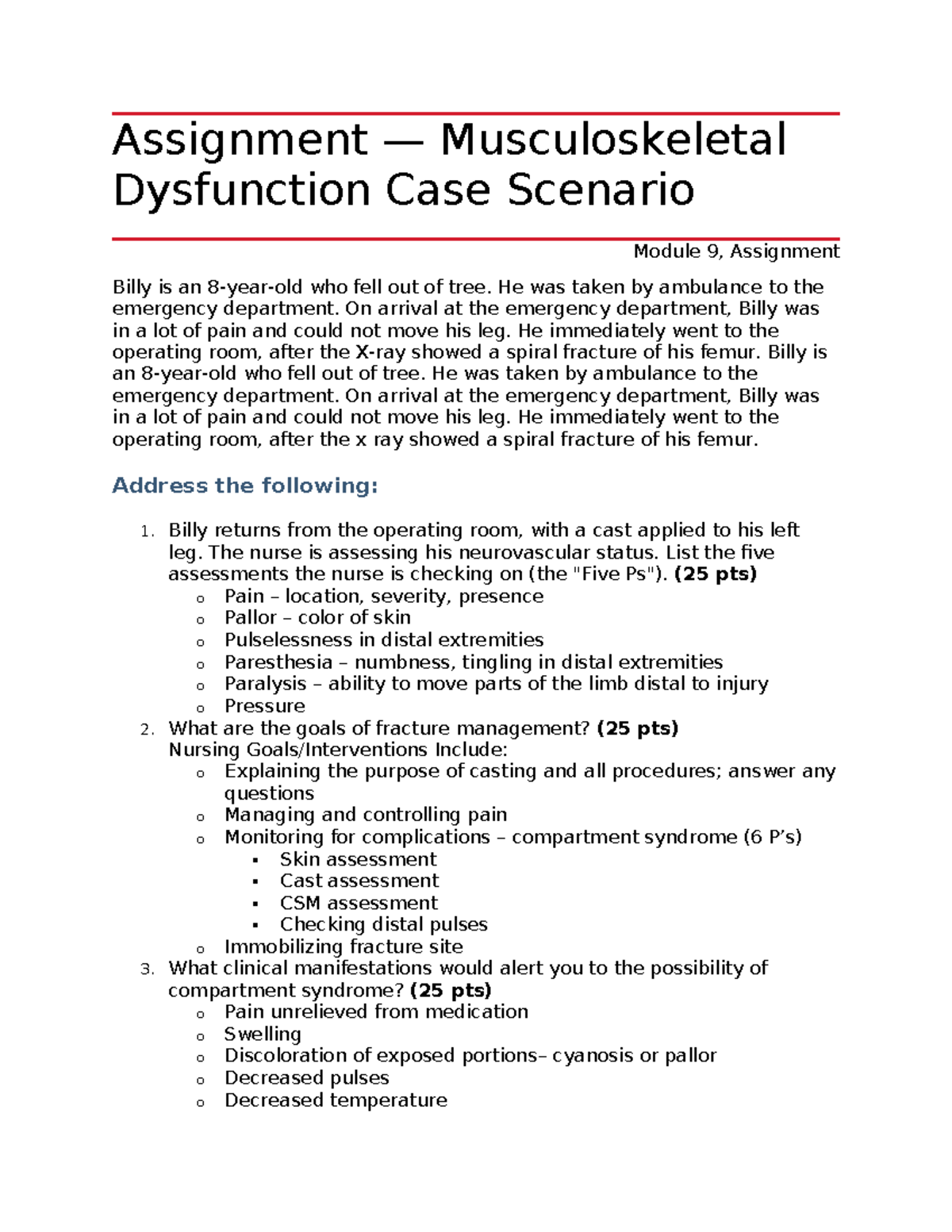 Musculoskeletal Dysfunction Case Scenario - Assignment ...