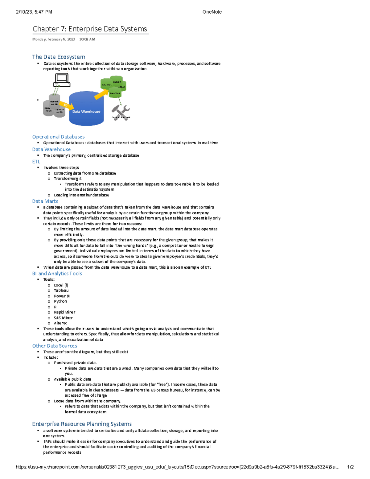 Chapter 7: Enterprise Data Systems - 2/10/23, 5:47 PM OneNote - Studocu