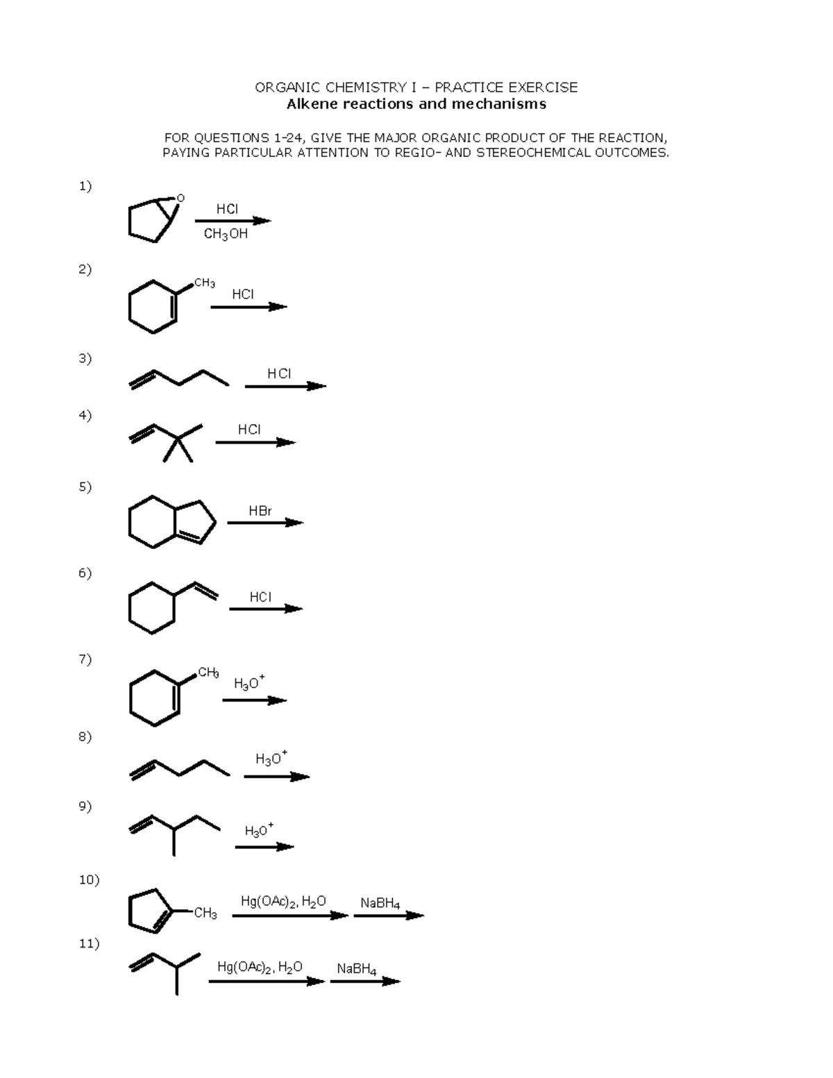 Exercise alkene - Good - ORGANIC CHEMISTRY I – PRACTICE EXERCISE Alkene ...