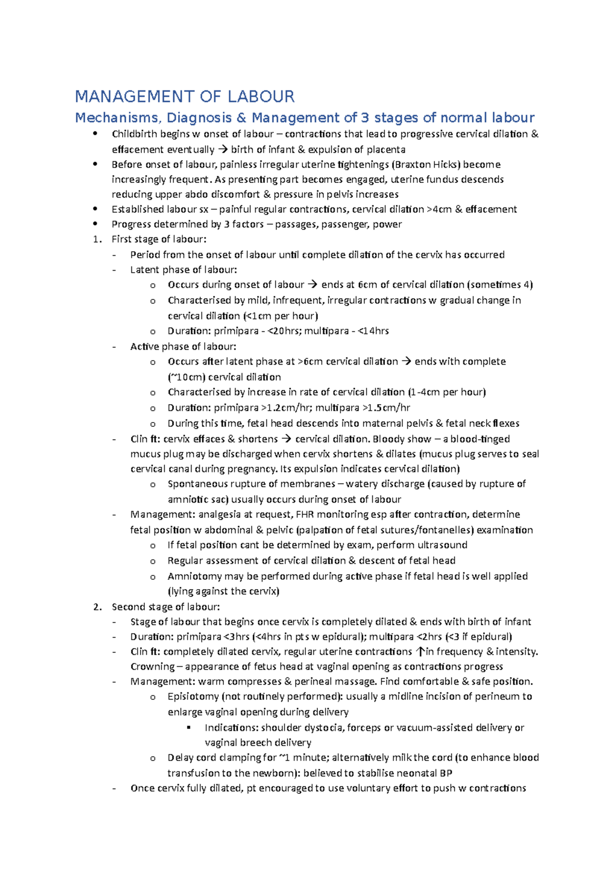 Management of labour - MANAGEMENT OF LABOUR Mechanisms, Diagnosis ...