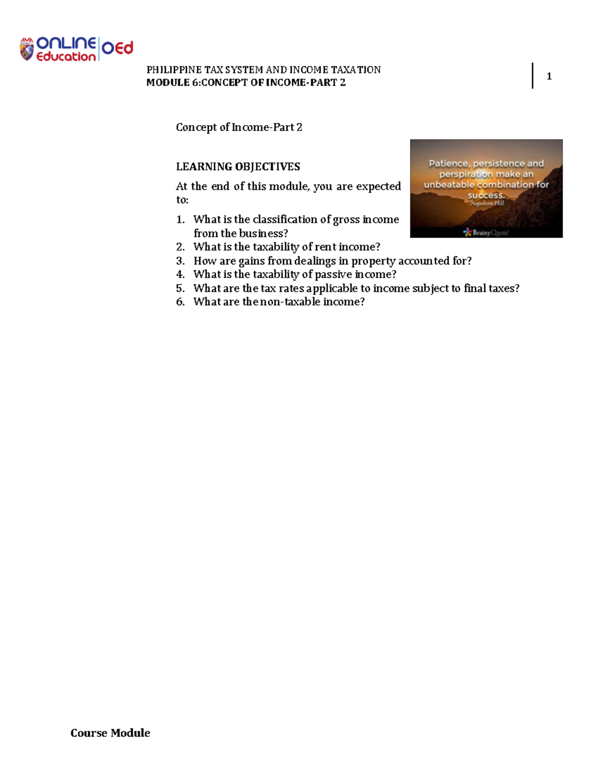 04-2 - Concept of Income II - MODULE 6:CONCEPT OF INCOME-PART 2 1 ...