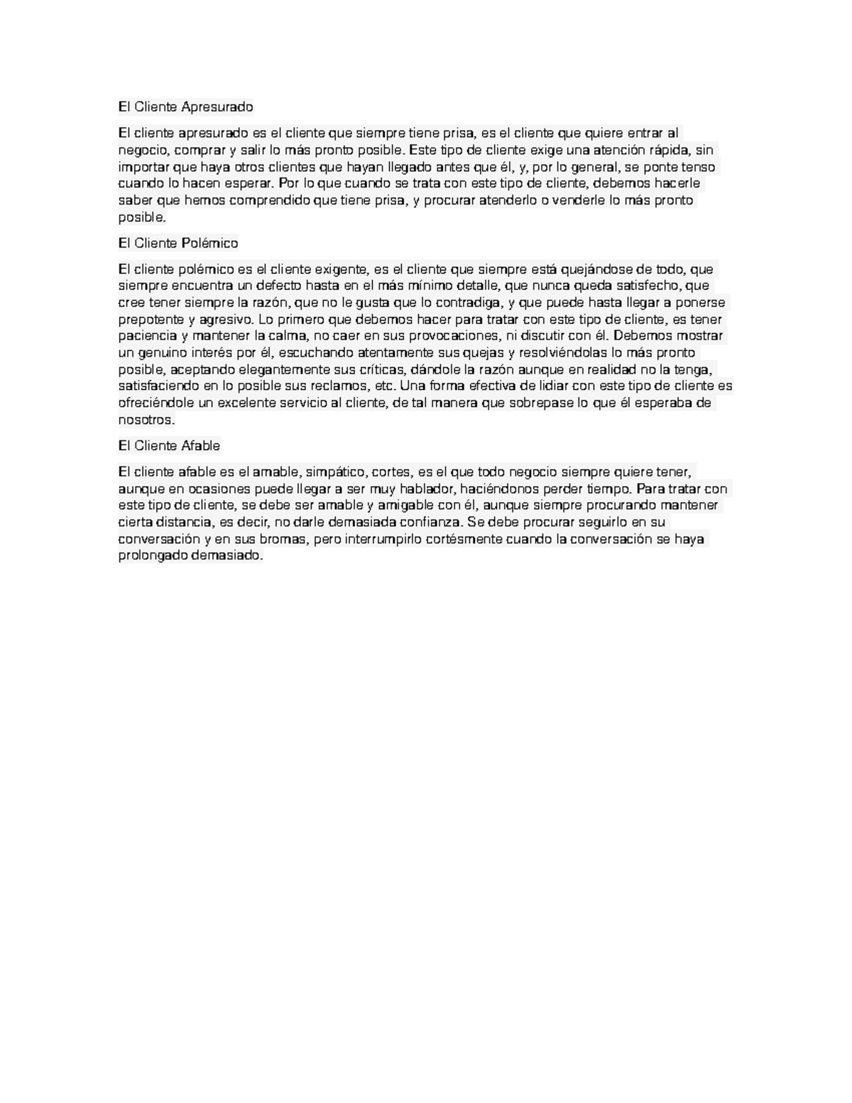 Tipos de Cliente Tipos de Cliente Tipos de Cliente - El Cliente ...