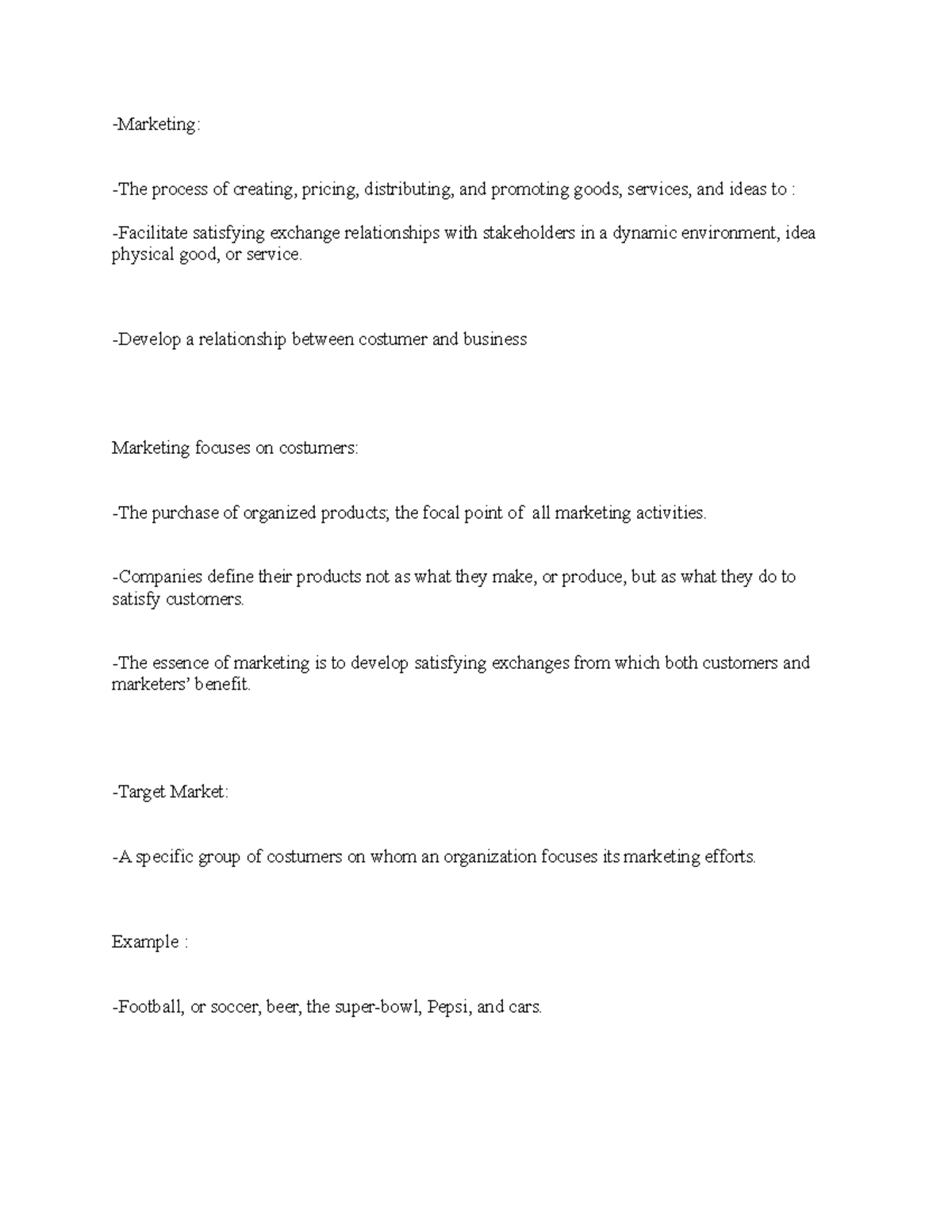 Notes - The very beginning of intro to marketing. Marketing basics and ...