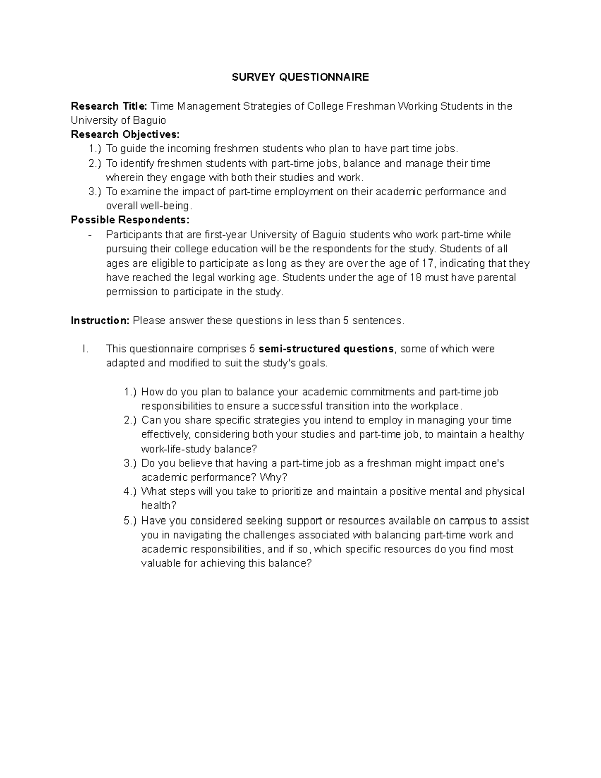 Survey Questionnaire - Hope helps - SURVEY QUESTIONNAIRE Research Title ...