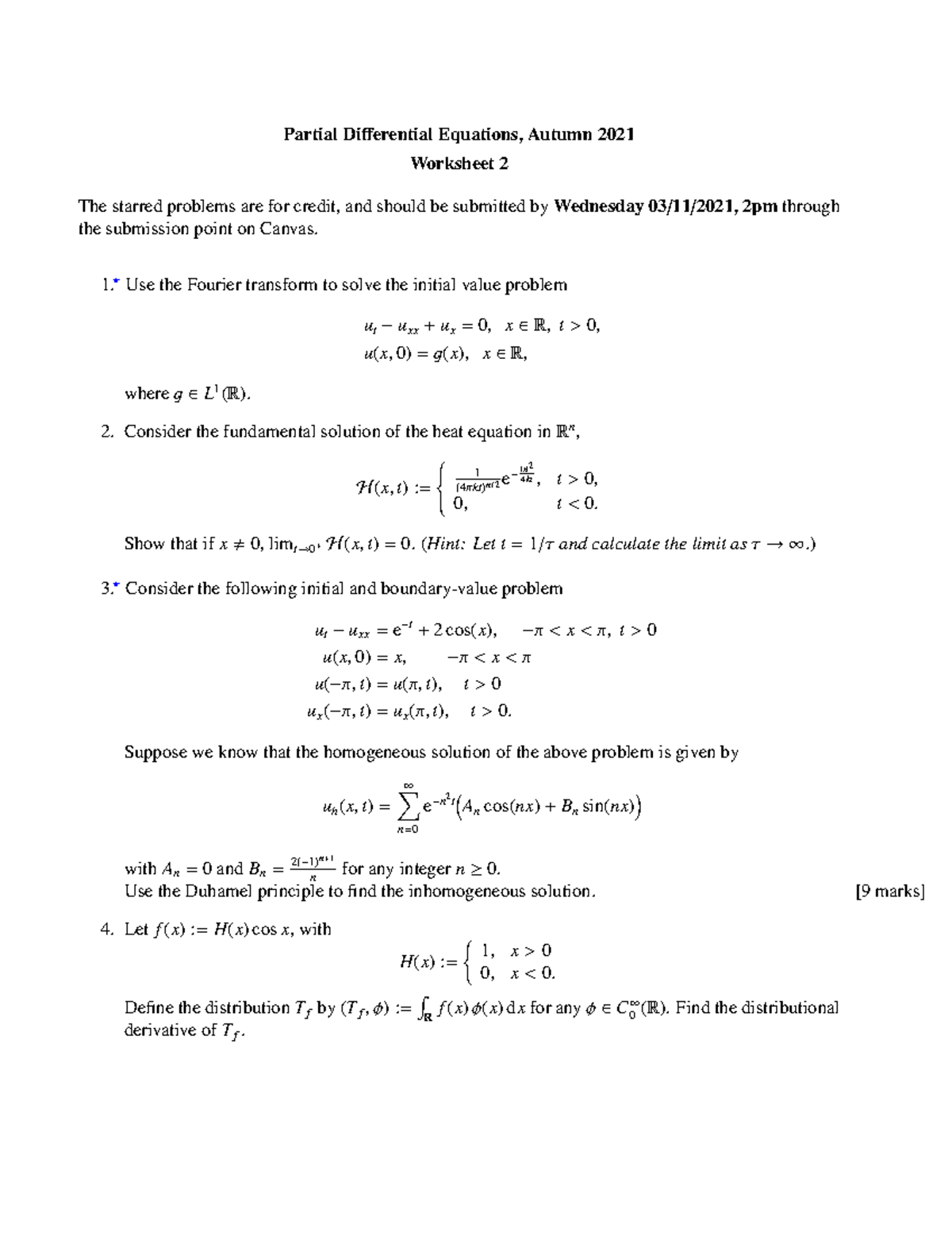 Partial differential equations worksheet 2 2021 - Partial Differential ...