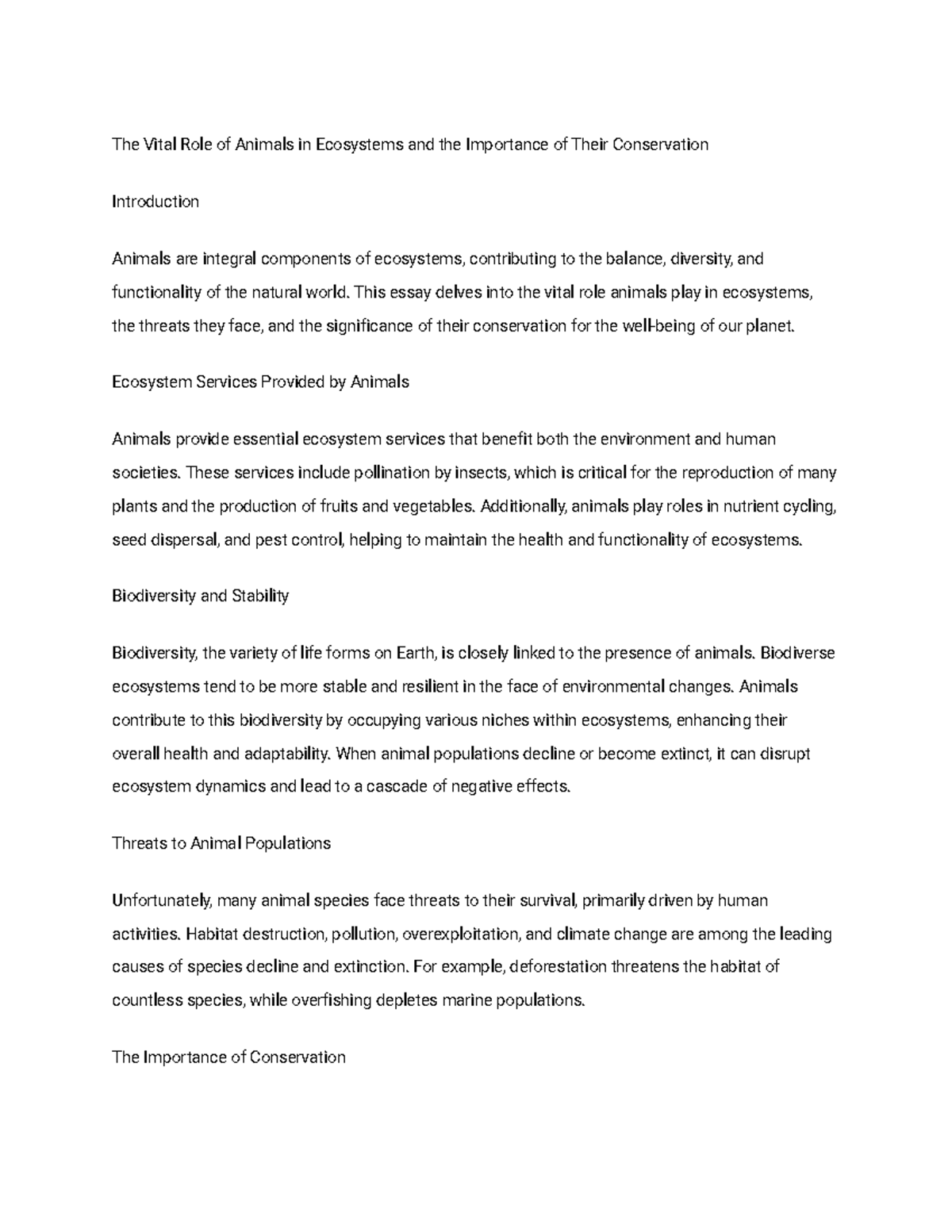 Untitled document - wer - The Vital Role of Animals in Ecosystems and ...