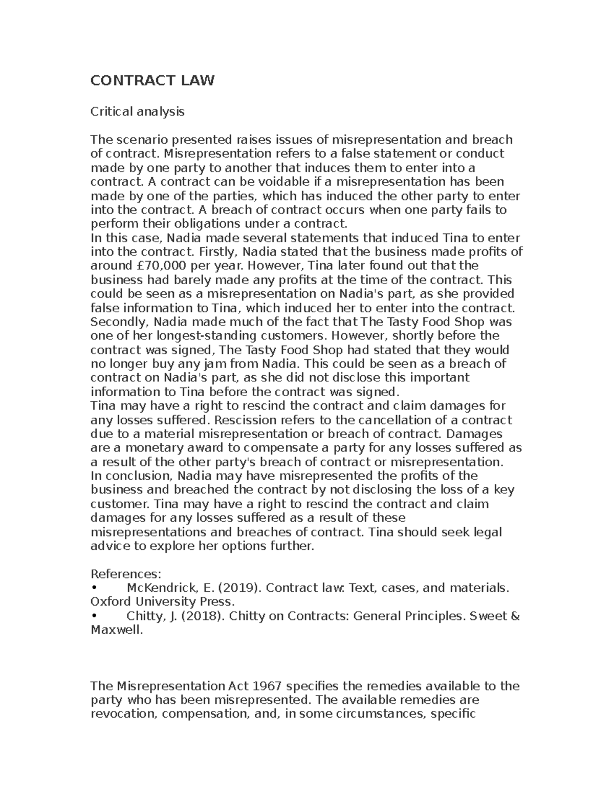 Contract LAW 4 - Lecture Notes for Law - CONTRACT LAW Critical analysis ...
