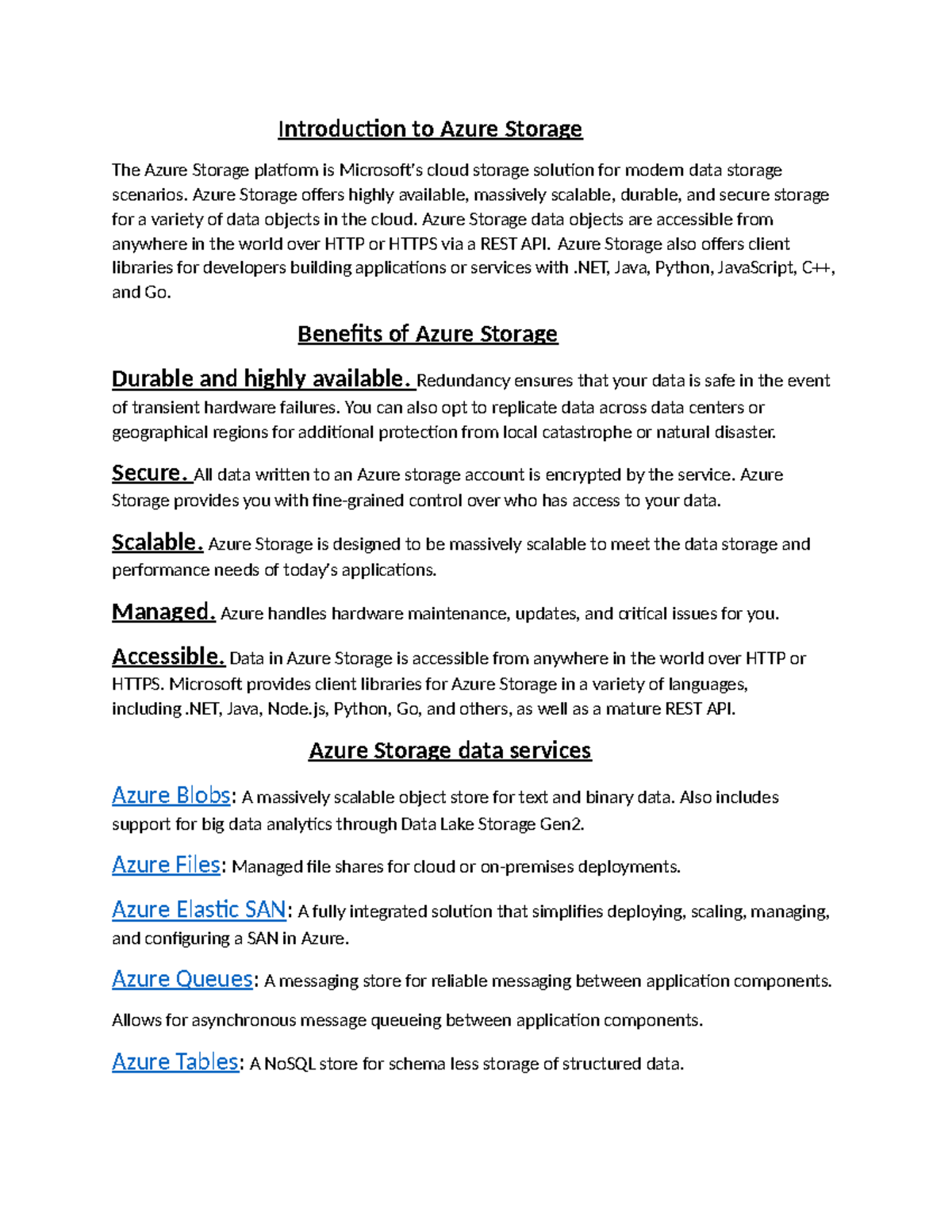 Introduction to Azure Storage - Azure Storage offers highly available ...