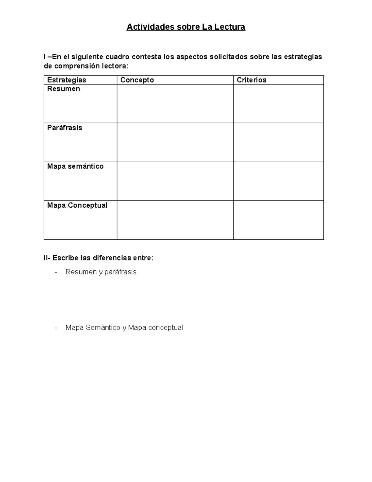 Actividades sobre La Lectura - Lengua española - Studocu