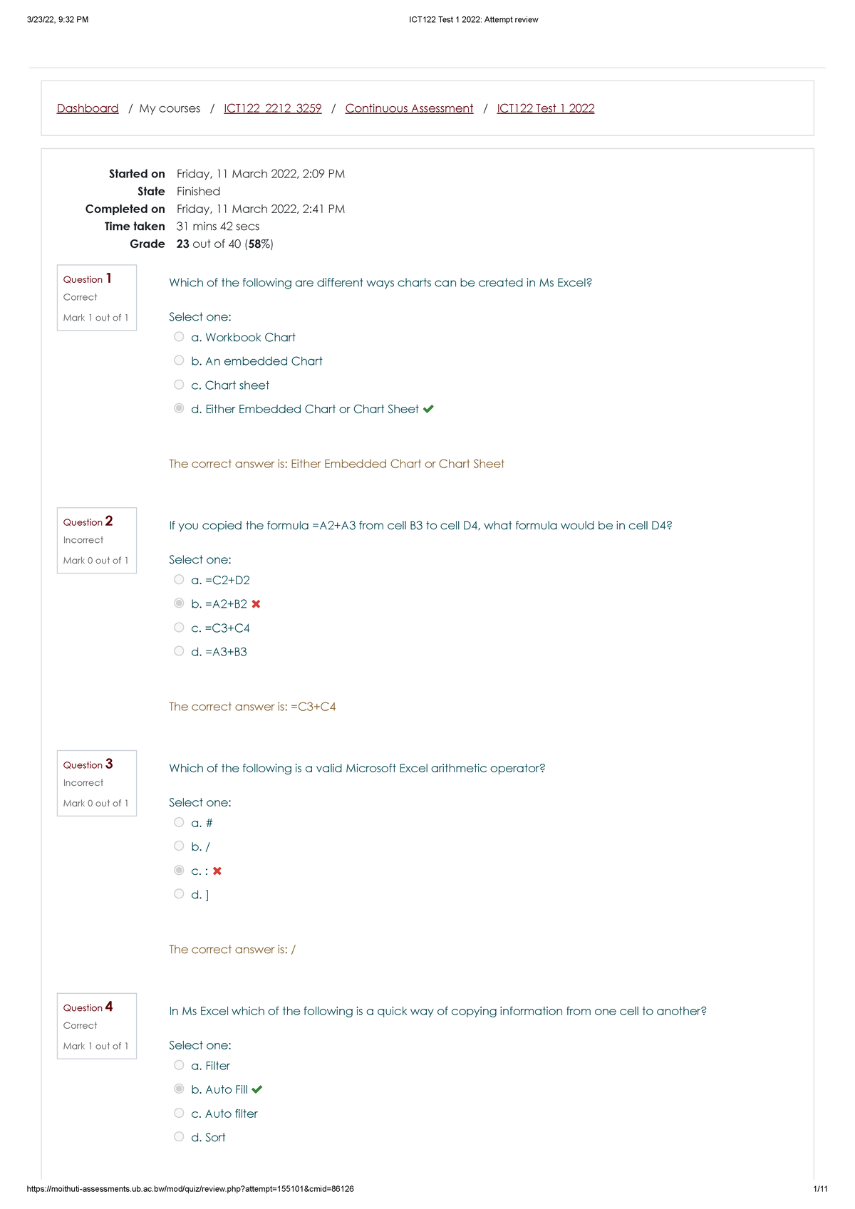 ICT122 Test 1 2022 Attempt review 2 - Dashboard / My courses / ICT122 ...