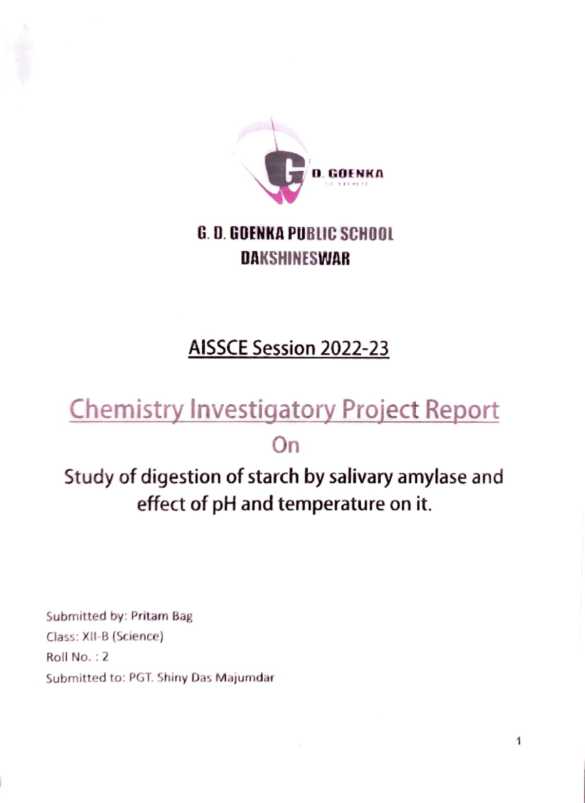 P-1 digestion of starch 12 - G. GOENKA PUBLIC SCHOOL DAKSHINESWAR ...