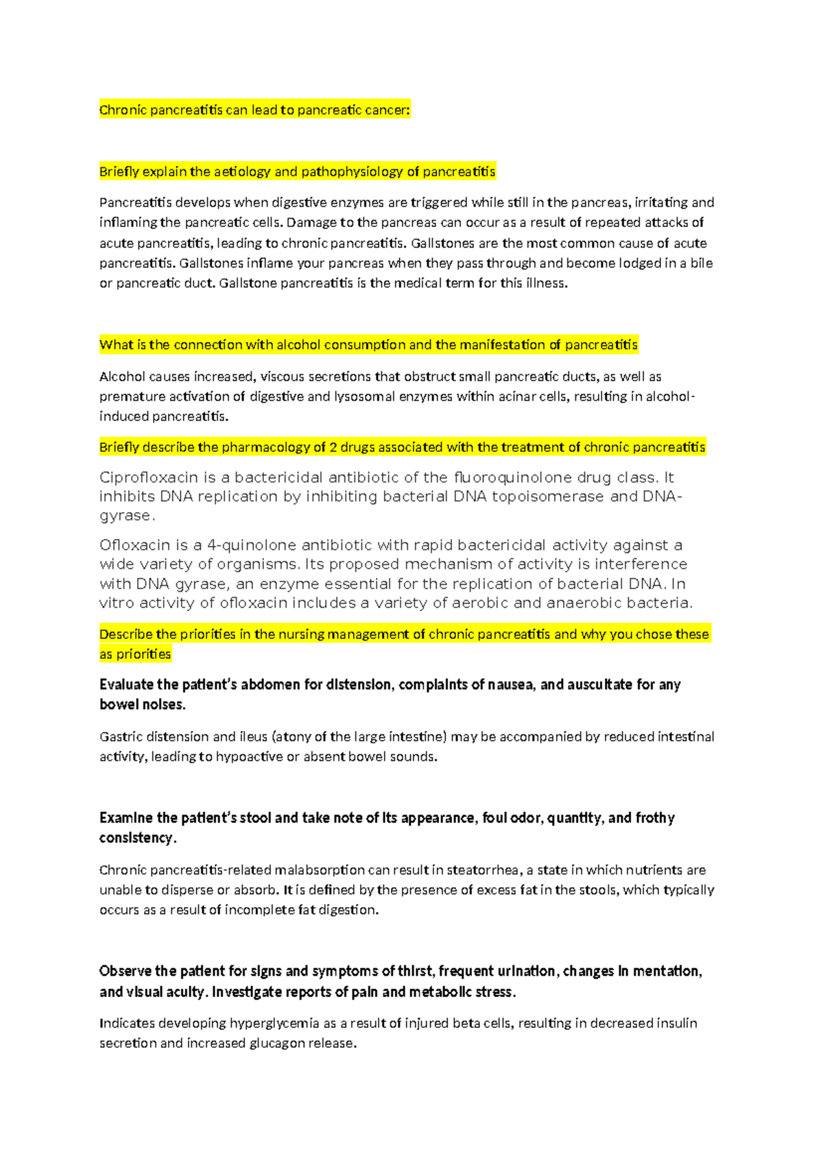 SBL - 8 - Summary Nursing in an inpatient focus - Chronic pancreatitis ...