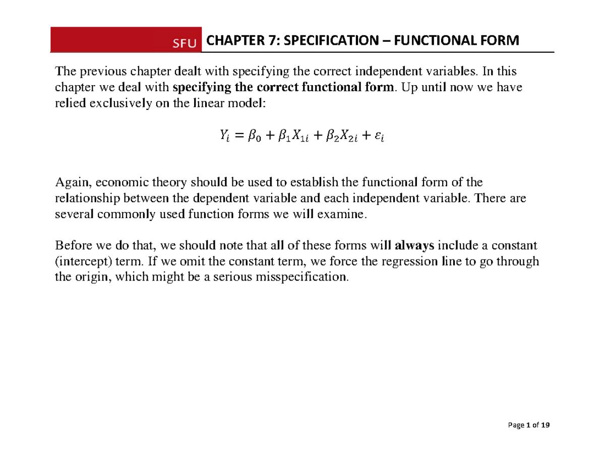 econometrics - The previous chapter dealt with specifying the correct ...