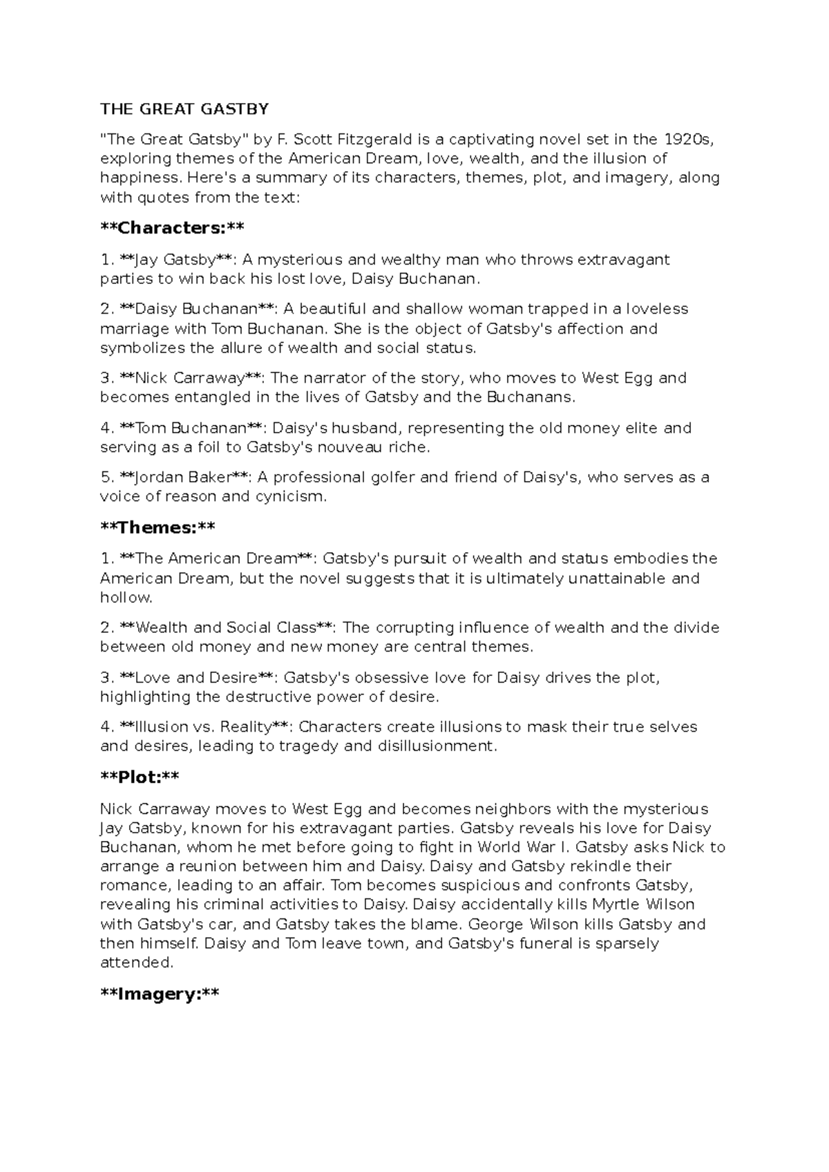 English Notes - THE GREAT GASTBY "The Great Gatsby" by F. Scott ...